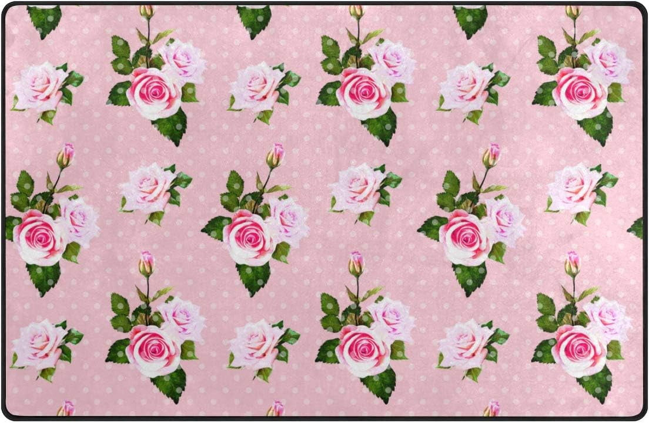 Dreamtimes Lightweight Soft Area Rugs 31x20 Inch, Roses White Dots ...