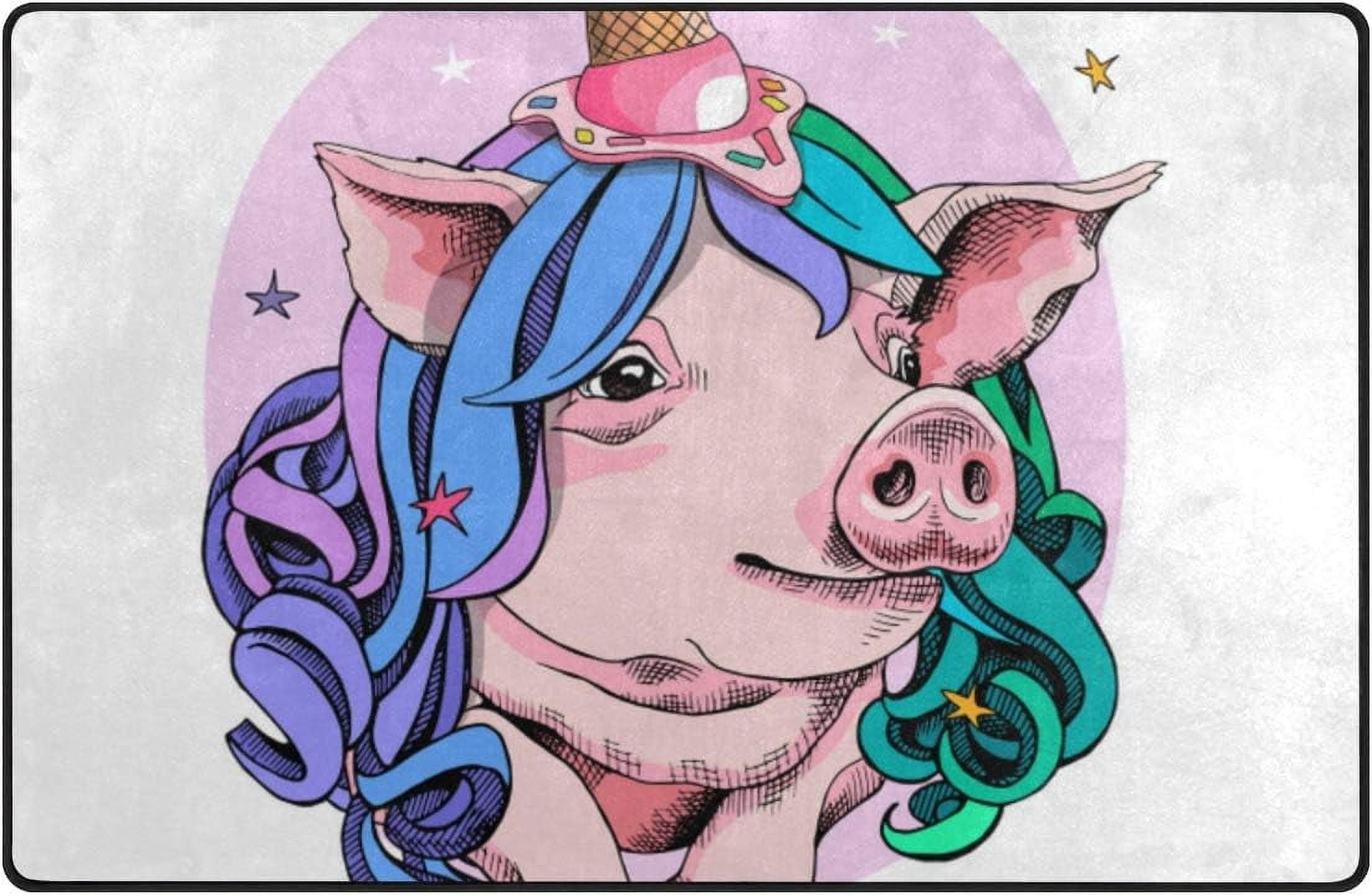 Dreamtimes Lightweight Soft Area Rugs 60 x 39 inch (5'x 3'3"), Pig with ...