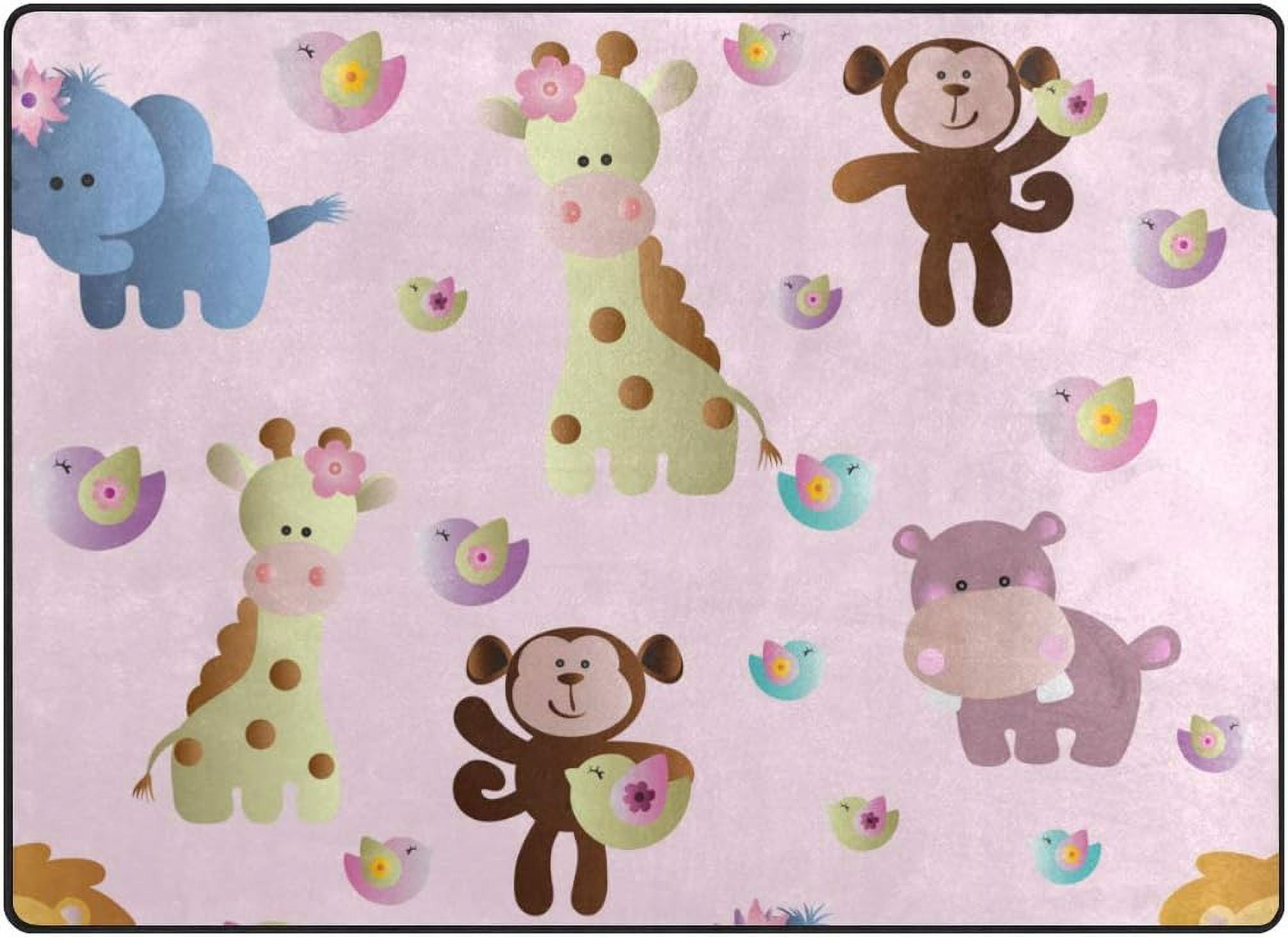 Dreamtimes Lightweight Soft Area Rugs 63 x 48 in, Cute African Animals ...