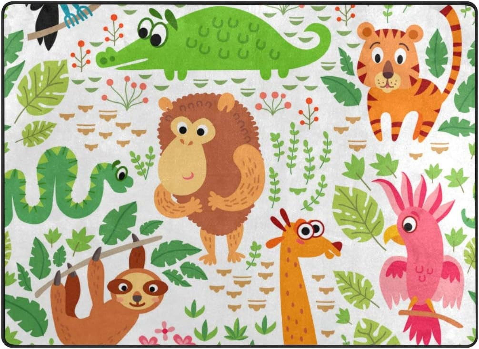 Dreamtimes Lightweight Soft Area Rugs 63 x 48 in, Cute Animal in Jungle ...