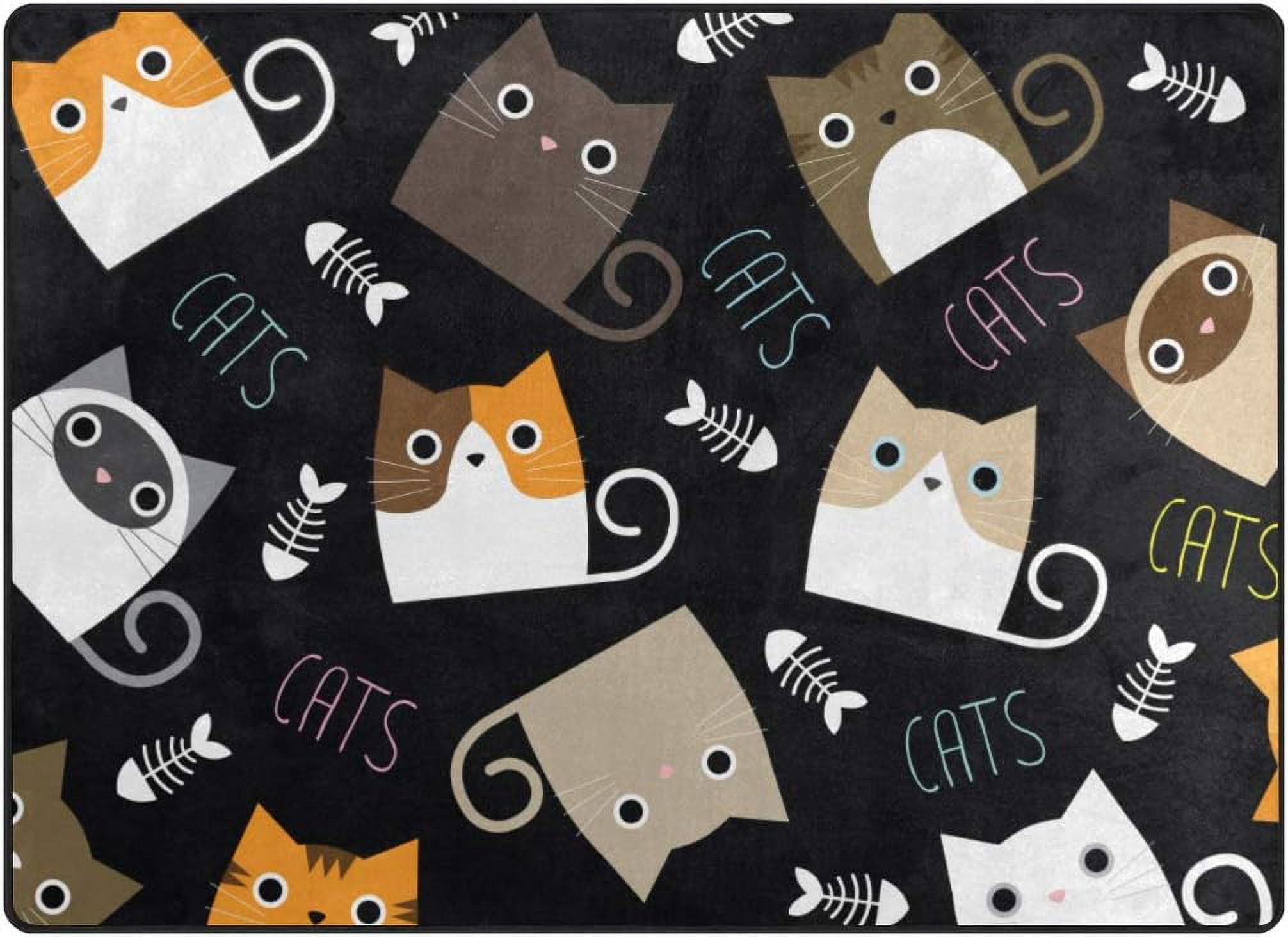 Dreamtimes Lightweight Soft Area Rugs 63 x 48 in, Cute Cats and Fish ...