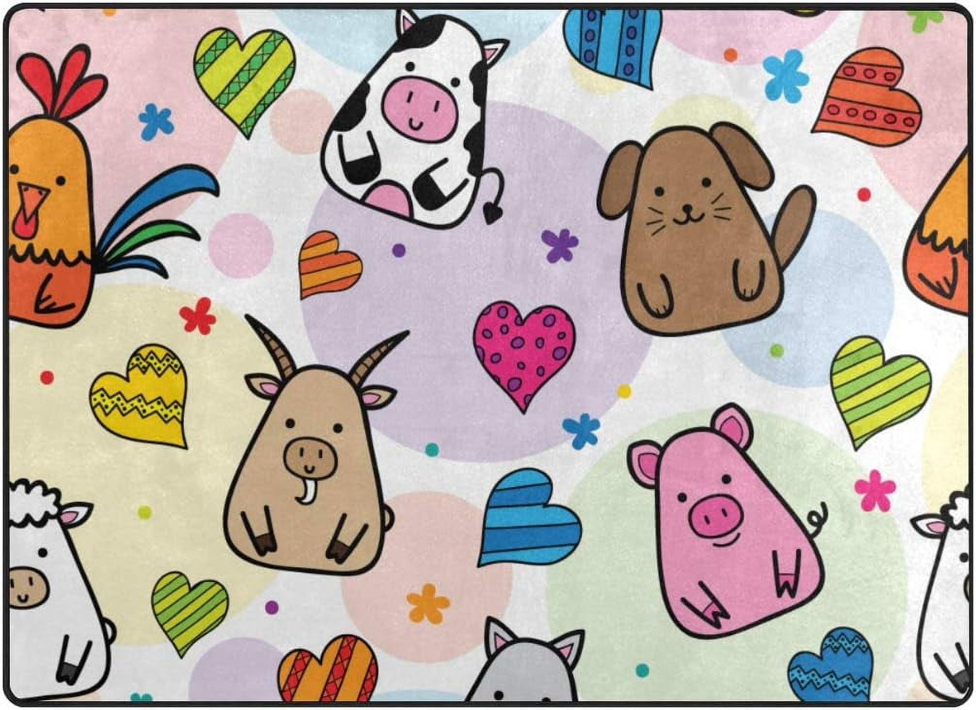 Dreamtimes Lightweight Soft Area Rugs 63 x 48 in, Cute Farm Animals ...