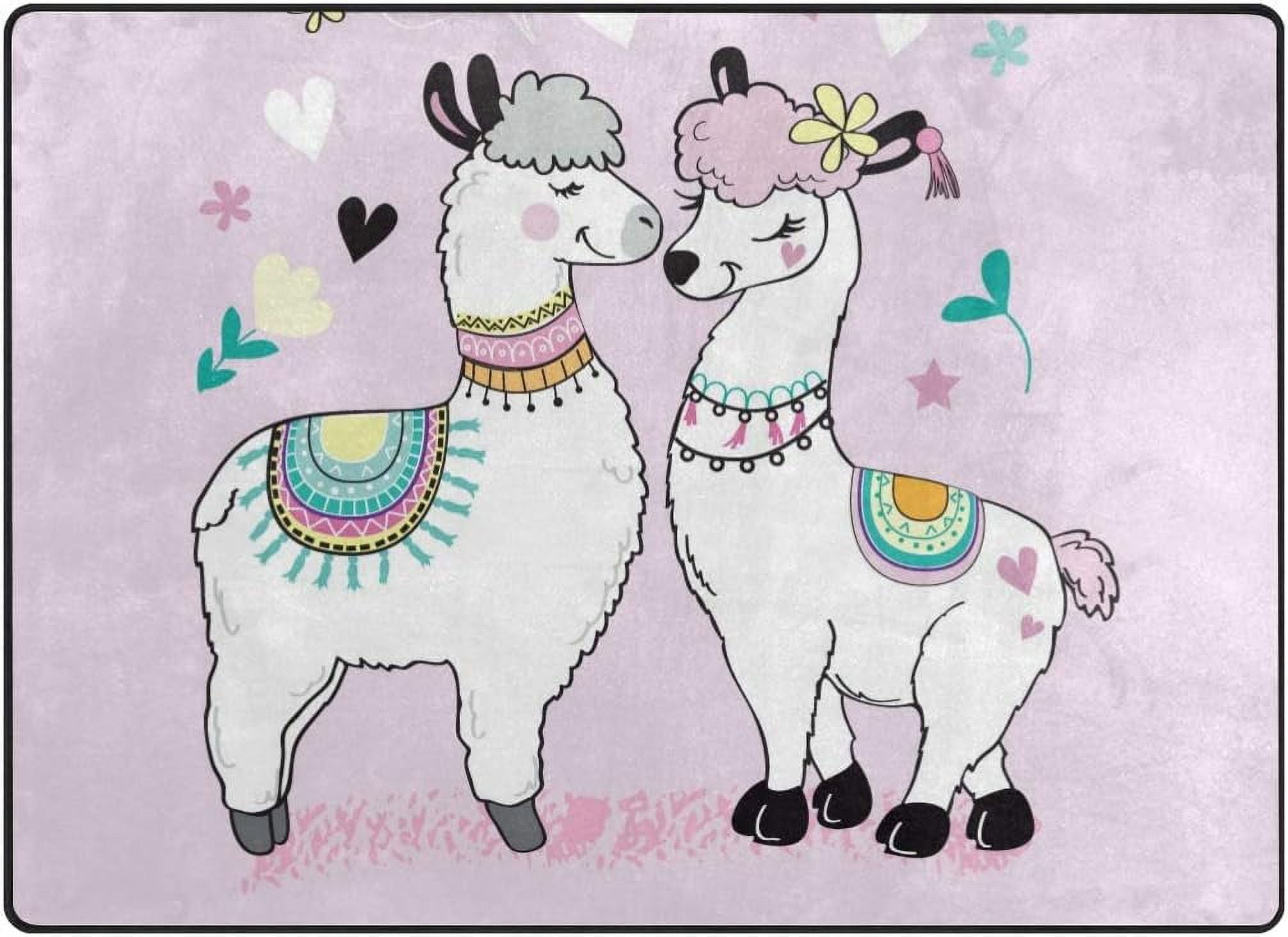 Dreamtimes Lightweight Soft Area Rugs 63 x 48 in, Cute Two Llamas On ...
