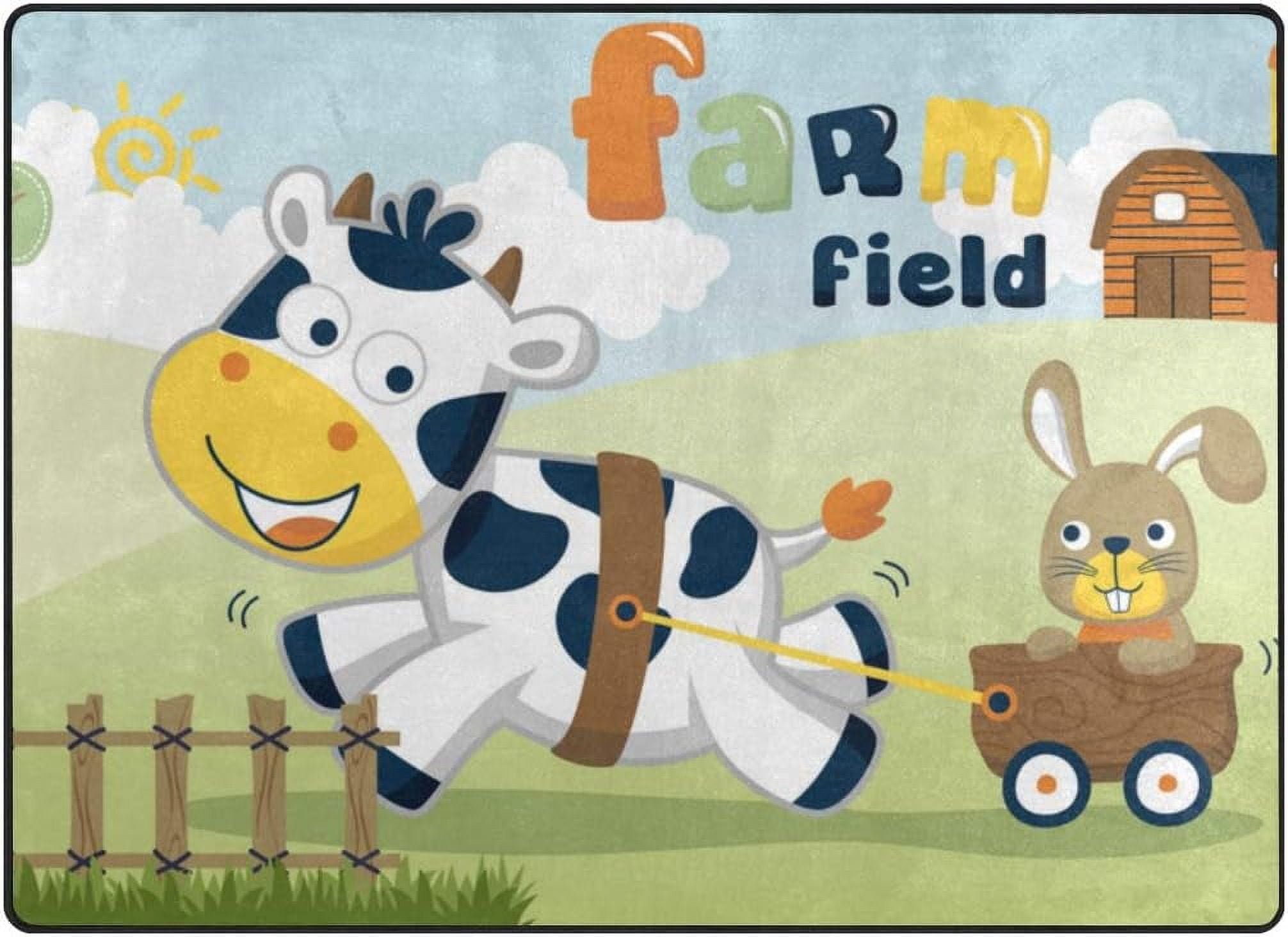 Dreamtimes Lightweight Soft Area Rugs 63 x 48 in, Farm Field with Funny ...