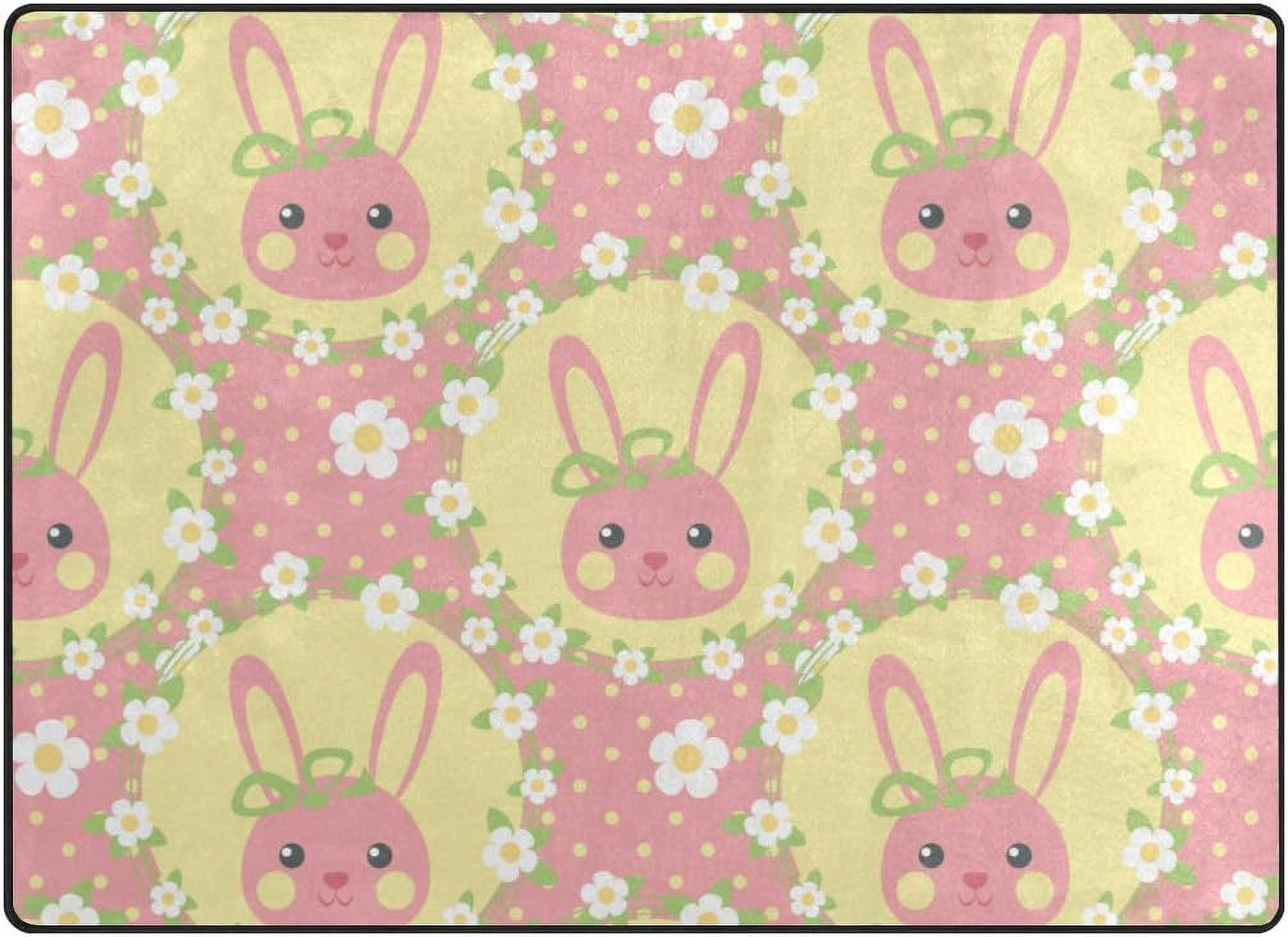 Dreamtimes Lightweight Soft Area Rugs 63 x 48 in, Funny Bunny in Wreath ...