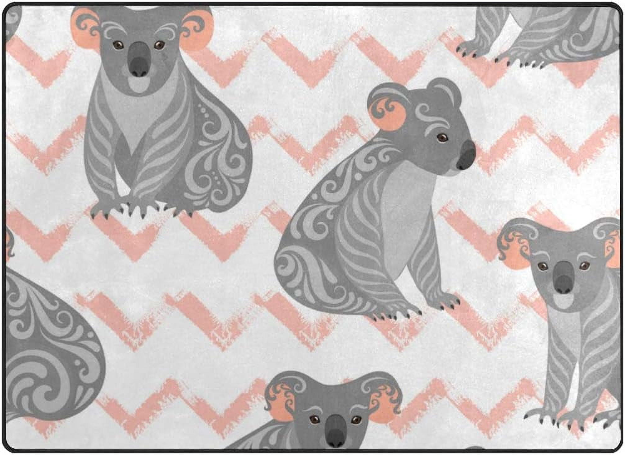 Lightweight Soft Area Rugs 63 x 48 in, Gray Koala with Ornament Floor ...