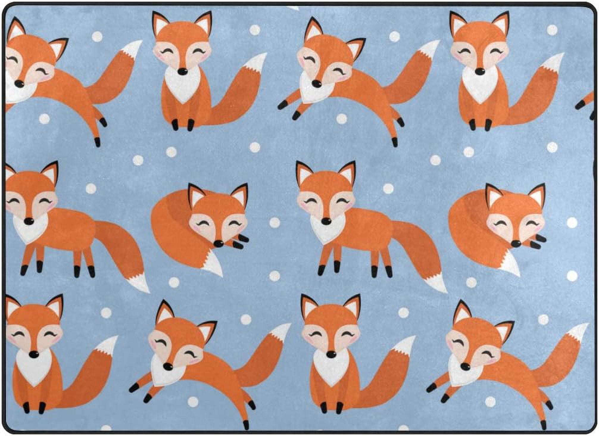 Dreamtimes Lightweight Soft Area Rugs 63 x 48 in, Happy Foxes White ...