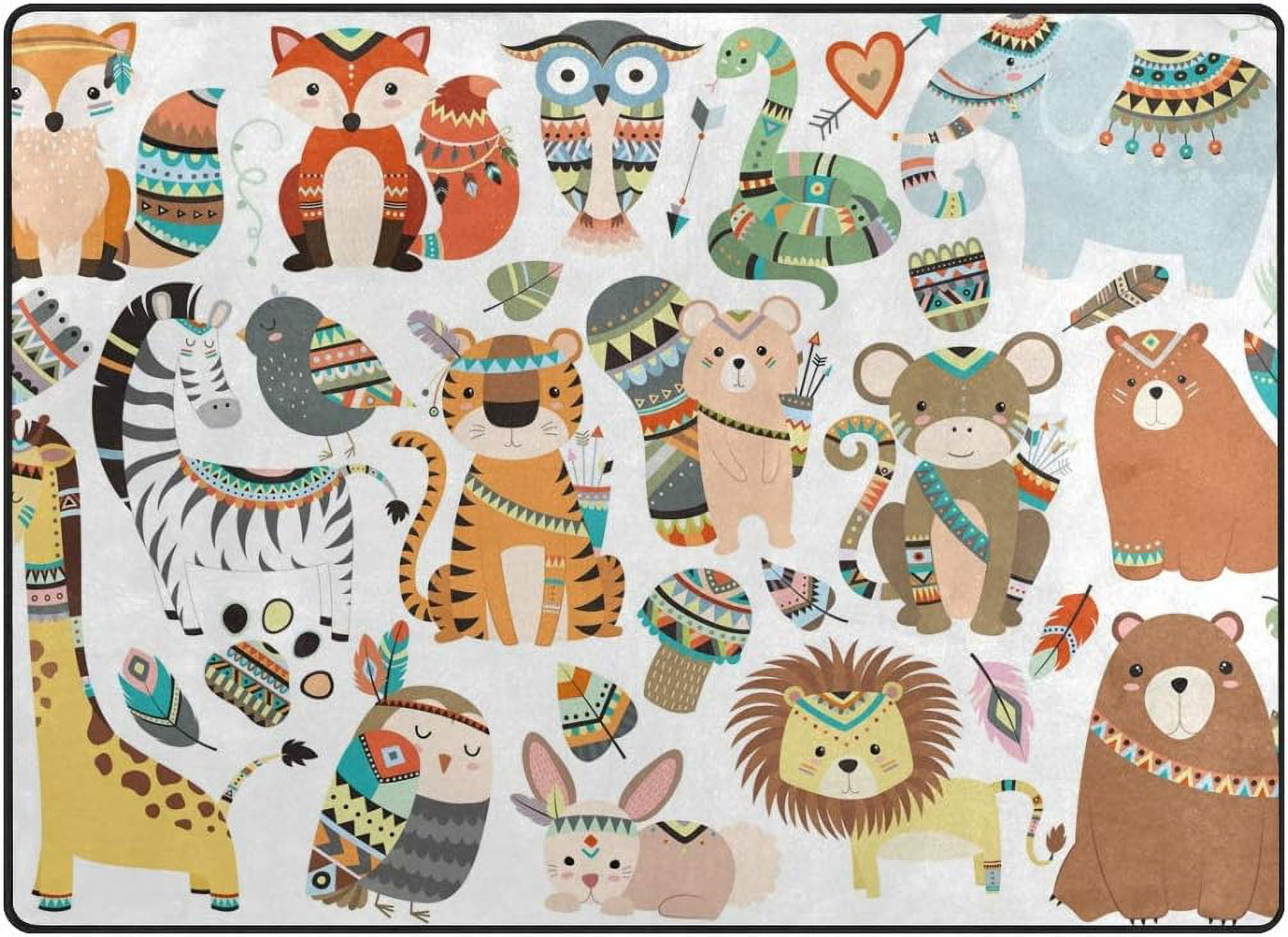 Dreamtimes Lightweight Soft Area Rugs 63 x 48 in, Jungle Tribal Animals ...