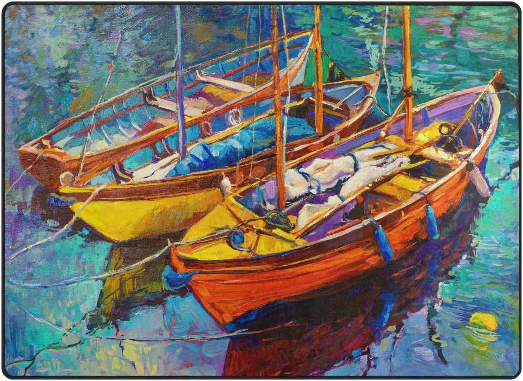 Dreamtimes Lightweight Soft Area Rugs 63 x 48 in, Original Boats Oil ...