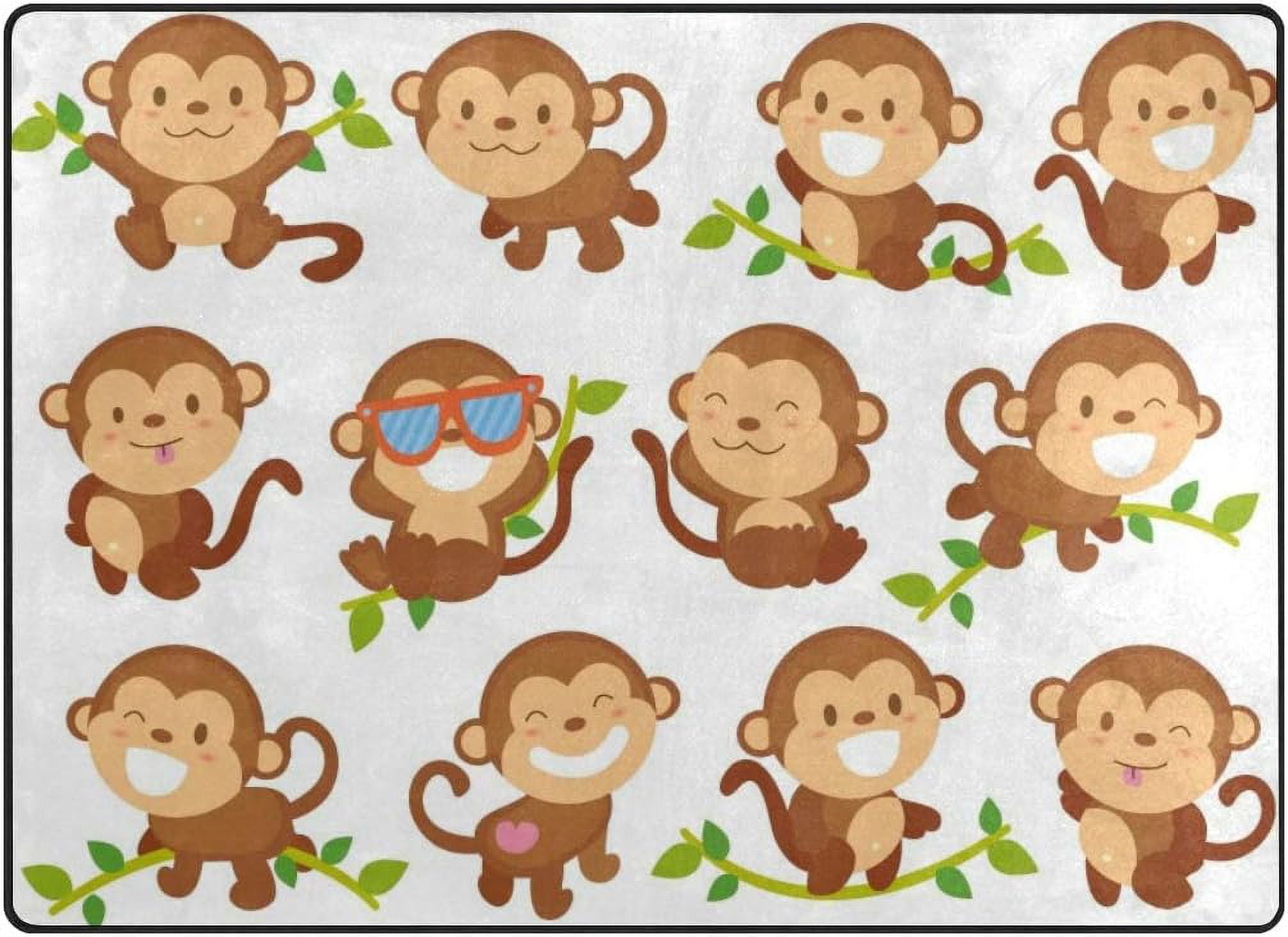 Dreamtimes Lightweight Soft Area Rugs 63 x 48 in, Playful Monkeys Set ...