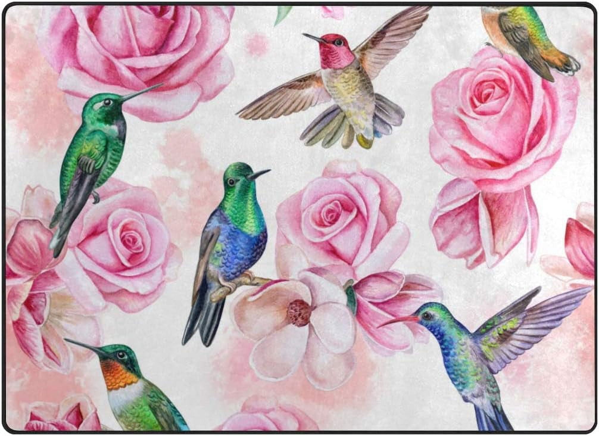 Dreamtimes Lightweight Soft Area Rugs 63 x 48 in, Roses Magnolia Birds ...