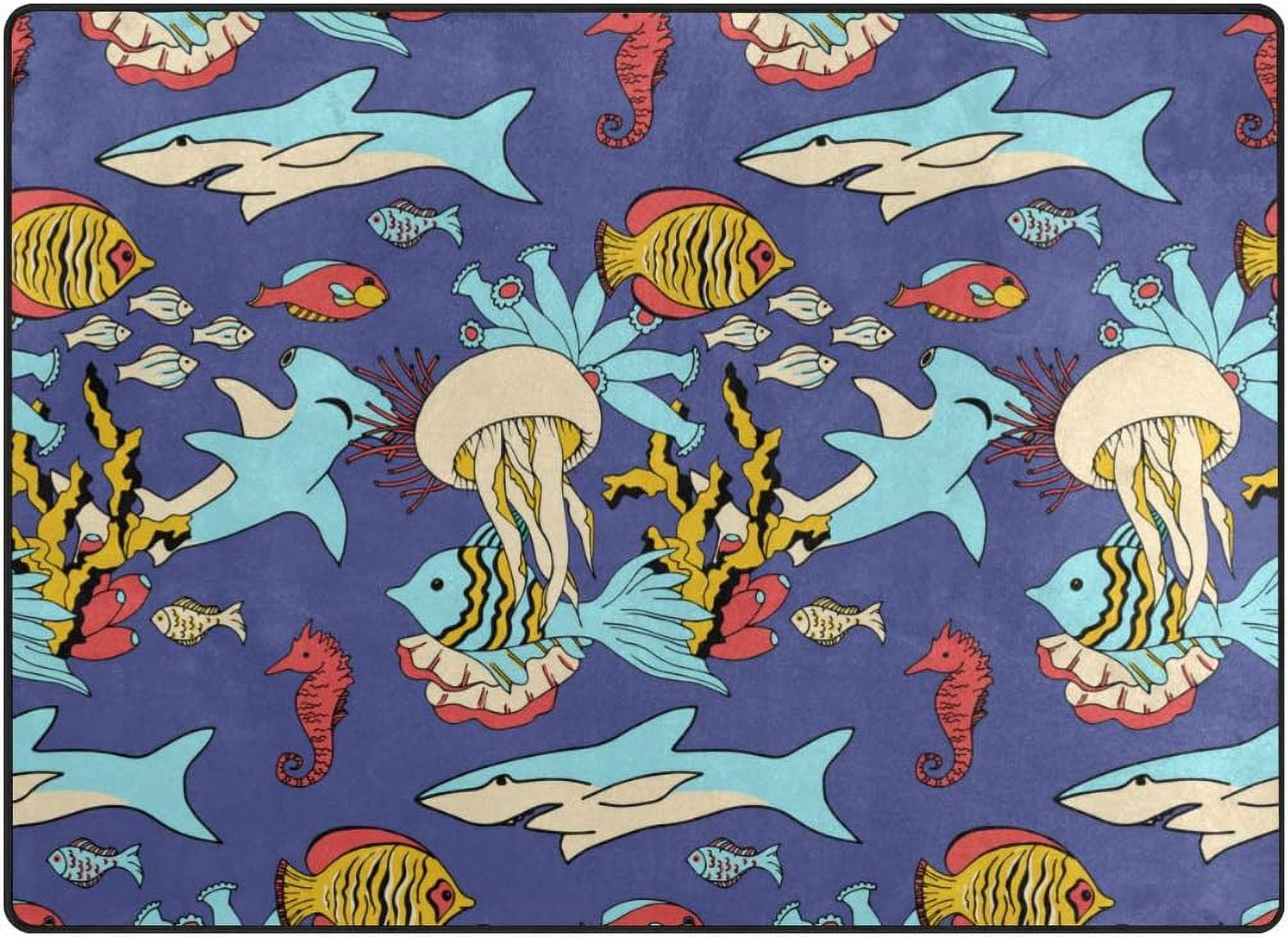 Dreamtimes Lightweight Soft Area Rugs 63 x 48 in, Underwater Sea Life ...