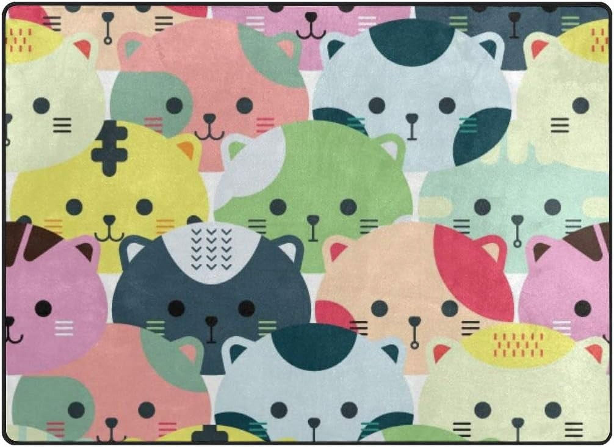 Dreamtimes Lightweight Soft Area Rugs, 80 x 58 inch（6'8" x 4'10"） Cute Cats Pattern Floor Mat ...