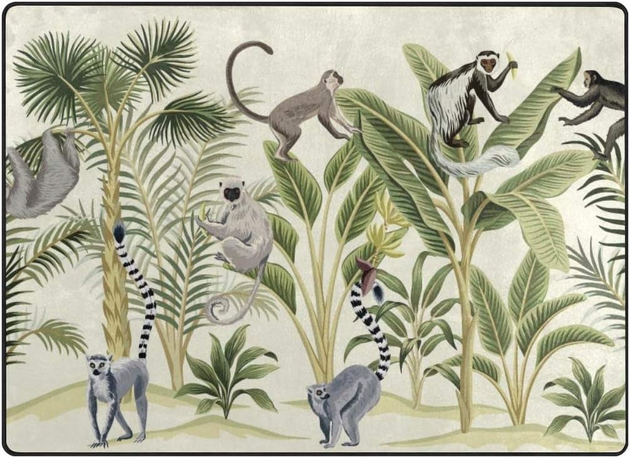 Dreamtimes Lightweight Soft Area Rugs, 80 x 58 inch（6'8" x 4'10"） Vintage Animals Plants Floor ...