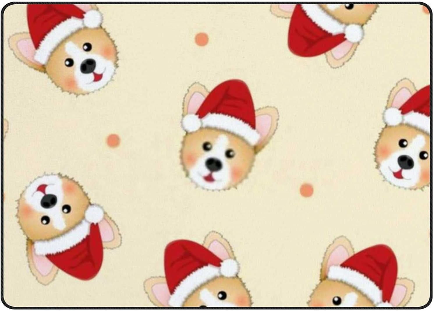 Dreamtimes Lightweight Soft Area Rugs Corgi Santa Claus on Beige Ivory ...