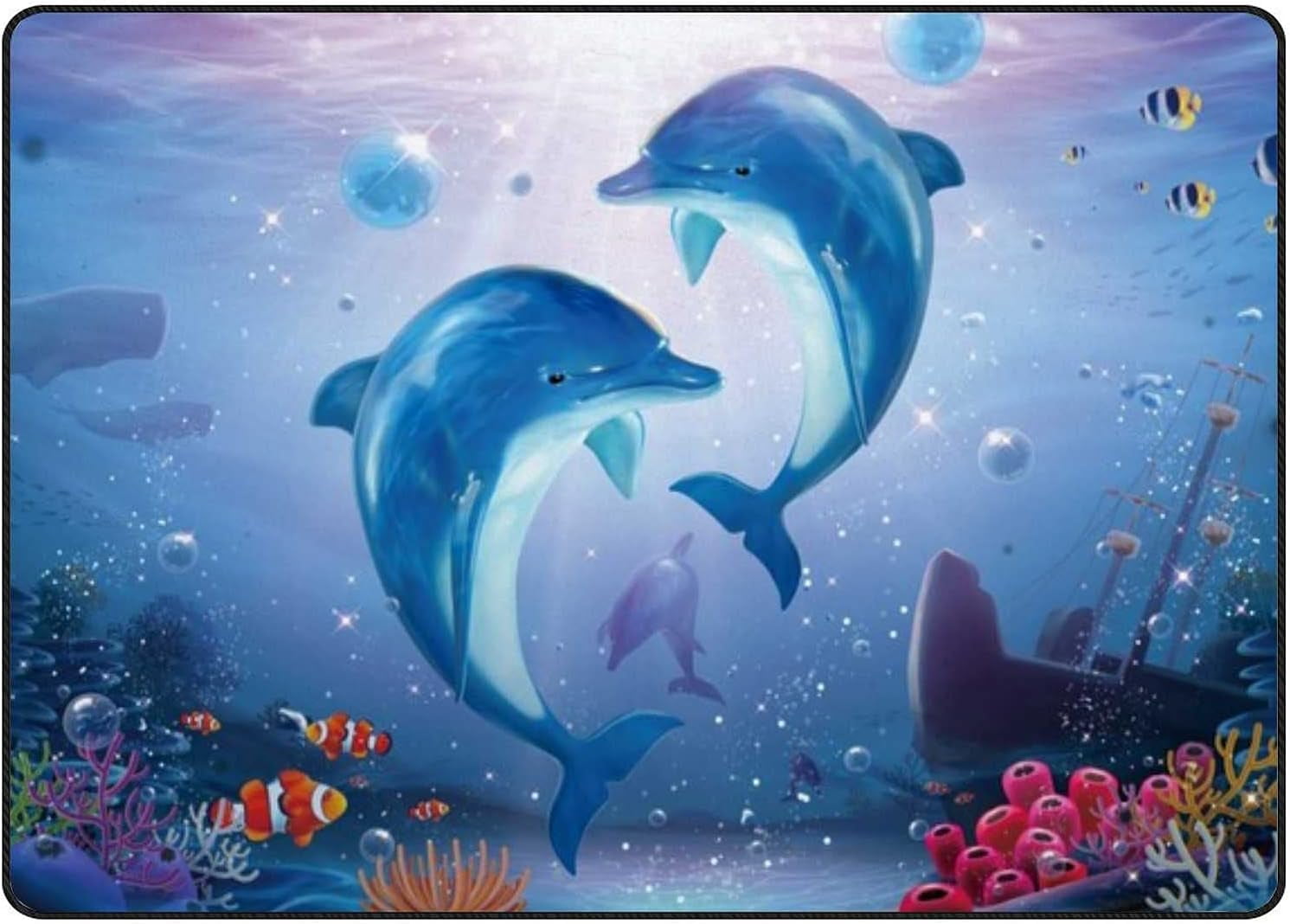 Dreamtimes Lightweight Soft Area Rugs Dolphin Family Playing Floor Mat ...