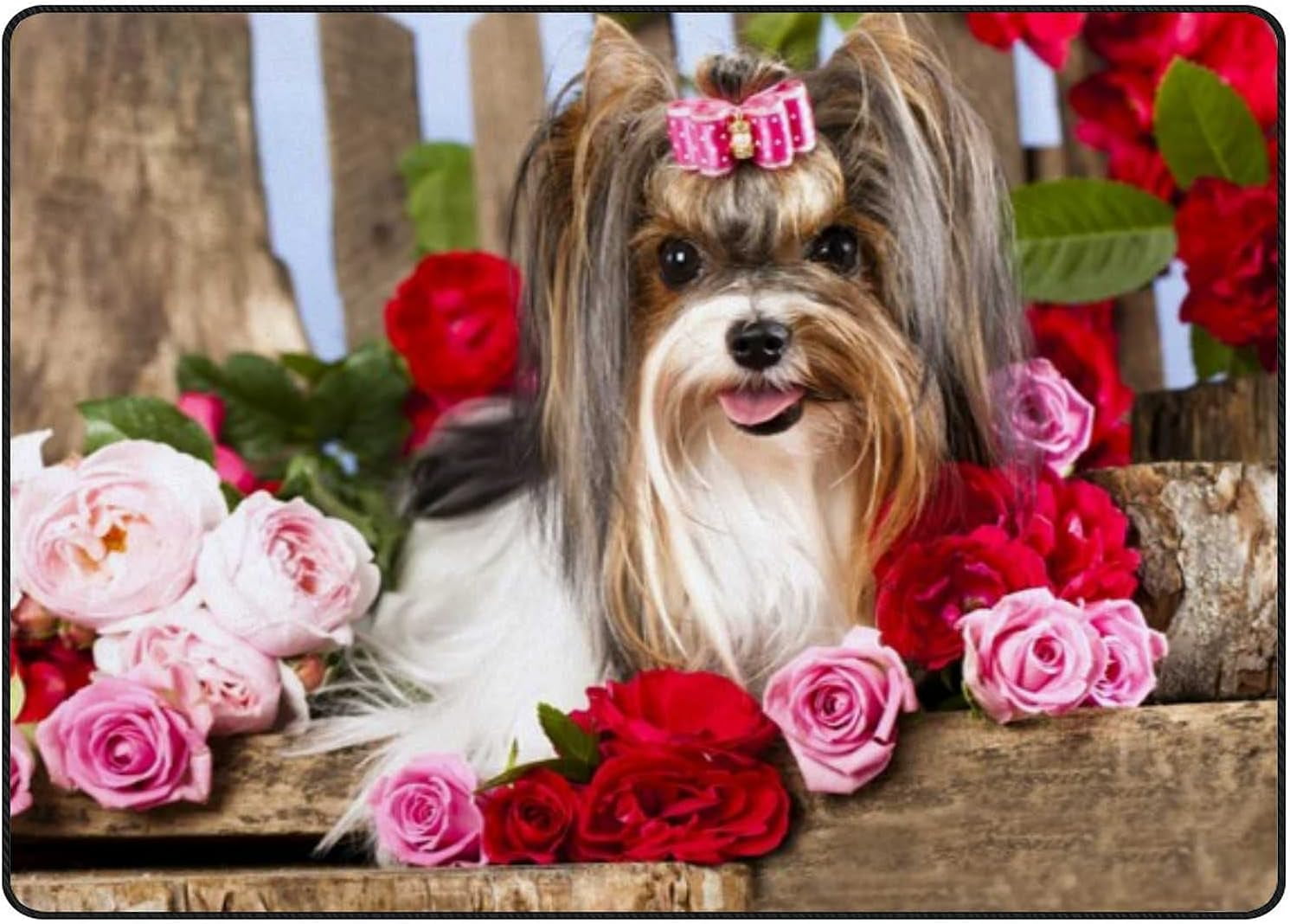 Dreamtimes Lightweight Soft Area Rugs York Terrier and Pink Roses Floor ...