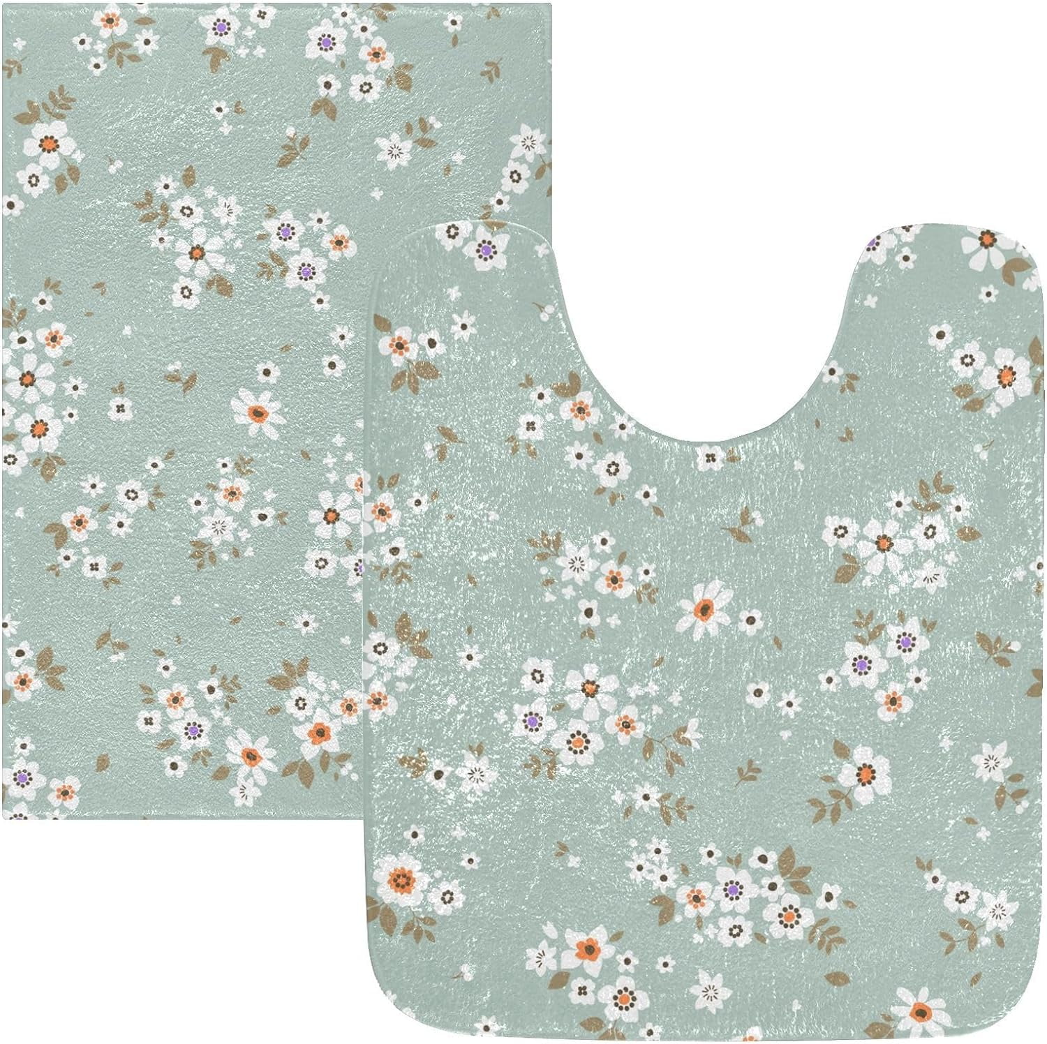 Dreamtimes Little Bohemian Flowers Bathroom Rug Set 2PCS Ultra Soft ...