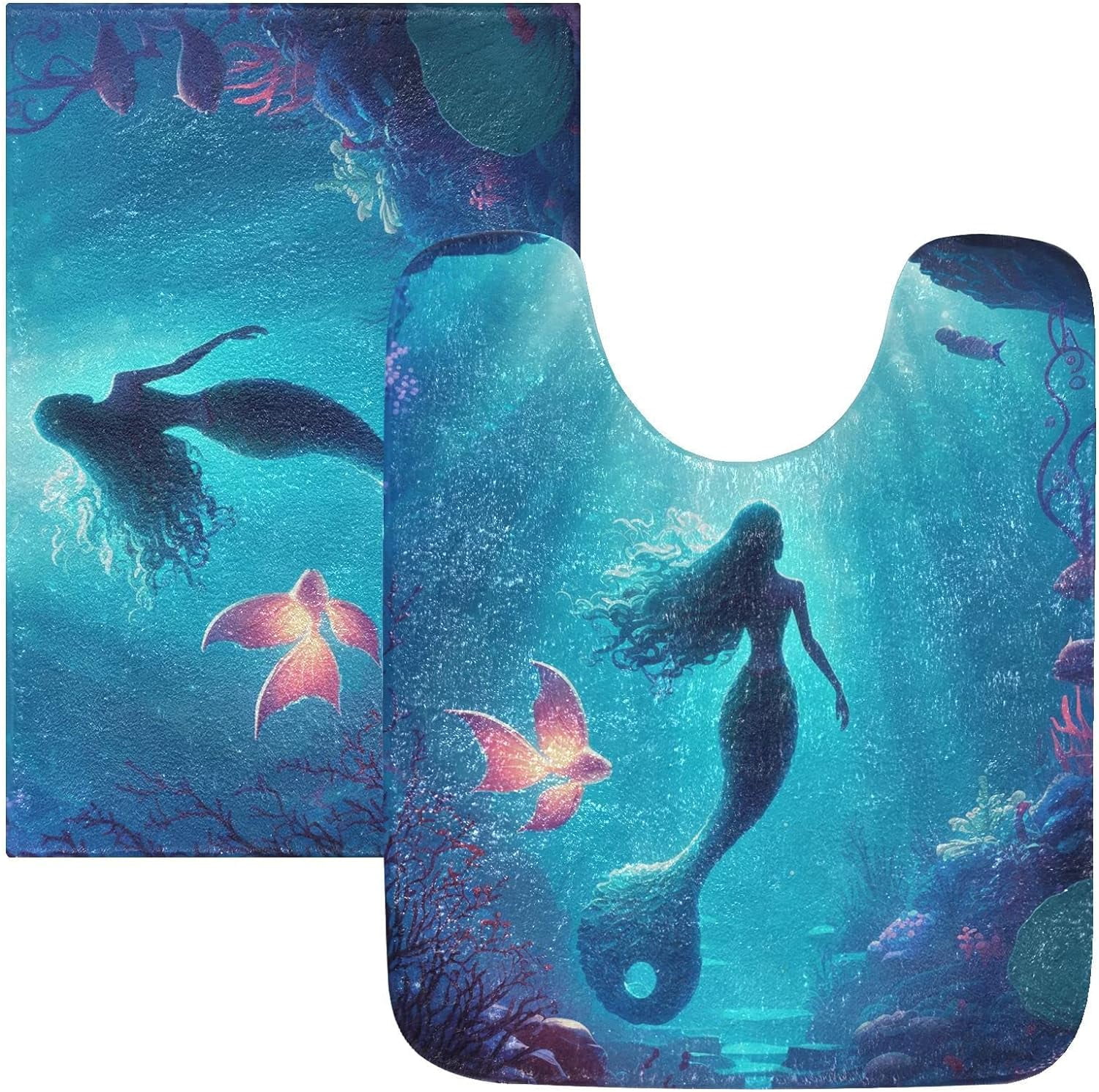 Dreamtimes Luxury Bathroom Rug Set 2 PCS, Blue Mermaid Back View Soft ...
