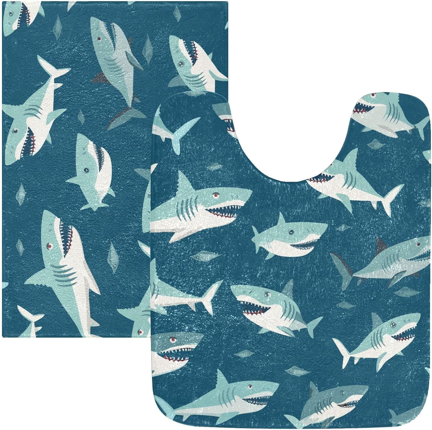 Dreamtimes Luxury Bathroom Rug Set 2 PCS, Blue Sharks Soft Absorbent ...