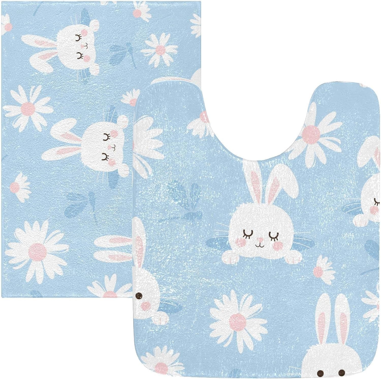 Dreamtimes Luxury Bathroom Rug Set 2 PCS, Bunny Rabbit Cartoons Soft ...
