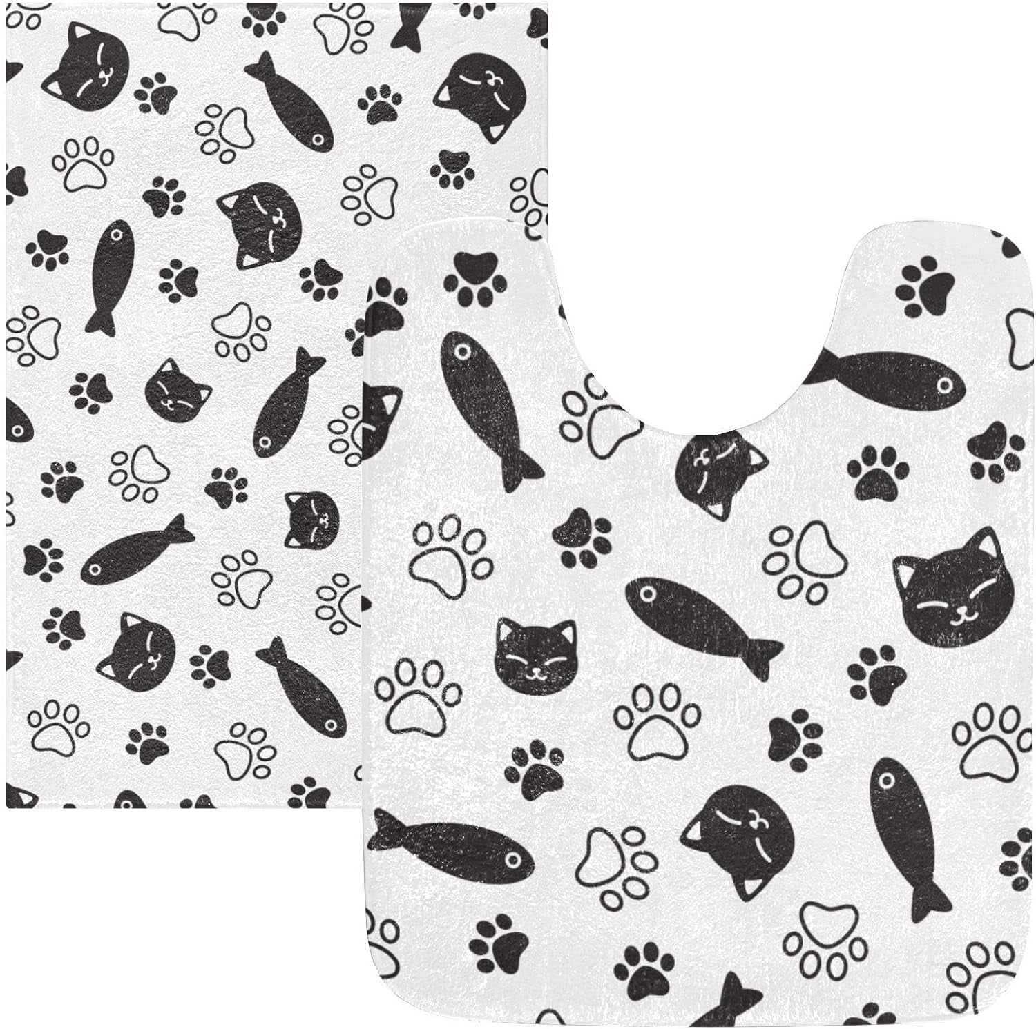 Dreamtimes Luxury Bathroom Rug Set 2 PCS, Cat Fish Paw Soft Absorbent ...
