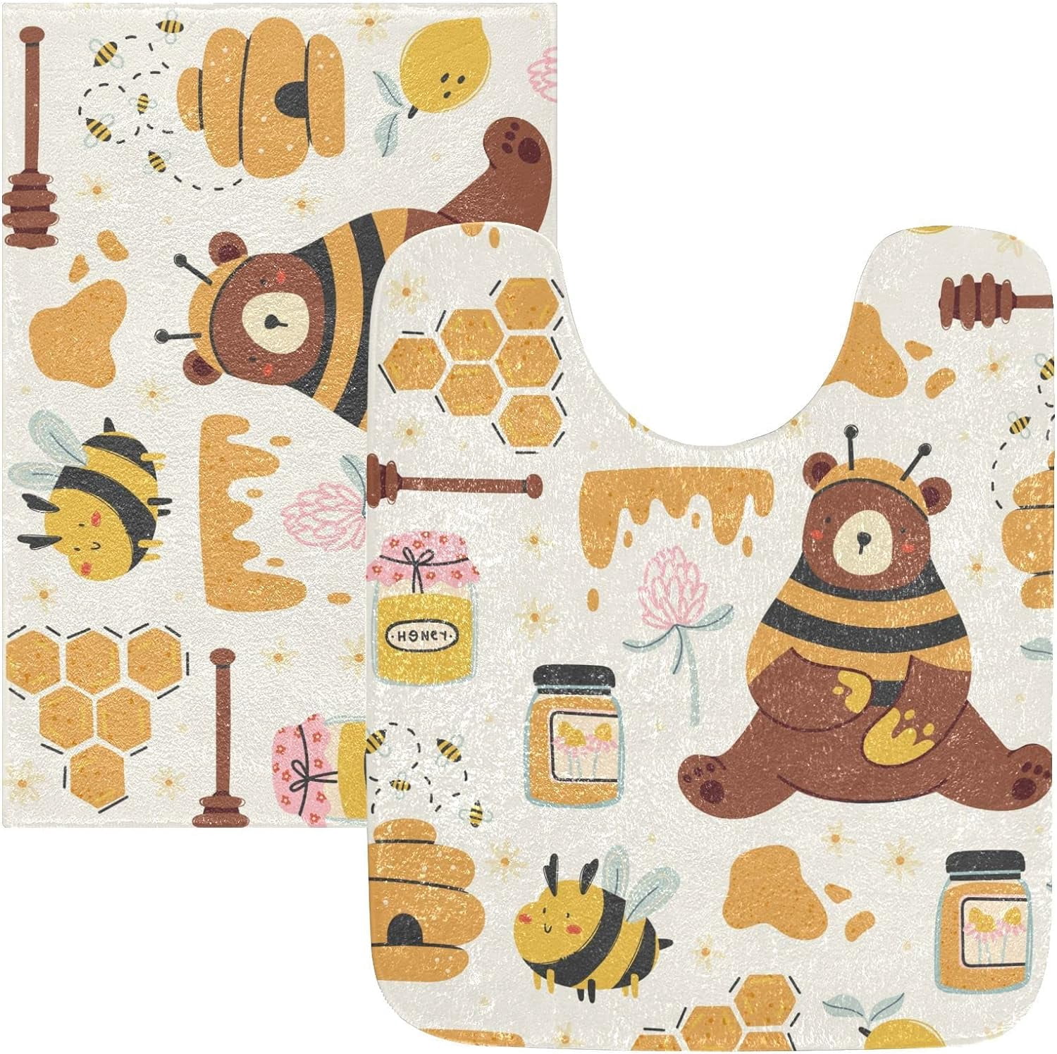 Dreamtimes Luxury Bathroom Rug Set 2 PCS, Cute Bee Tasty Healthy Honey ...