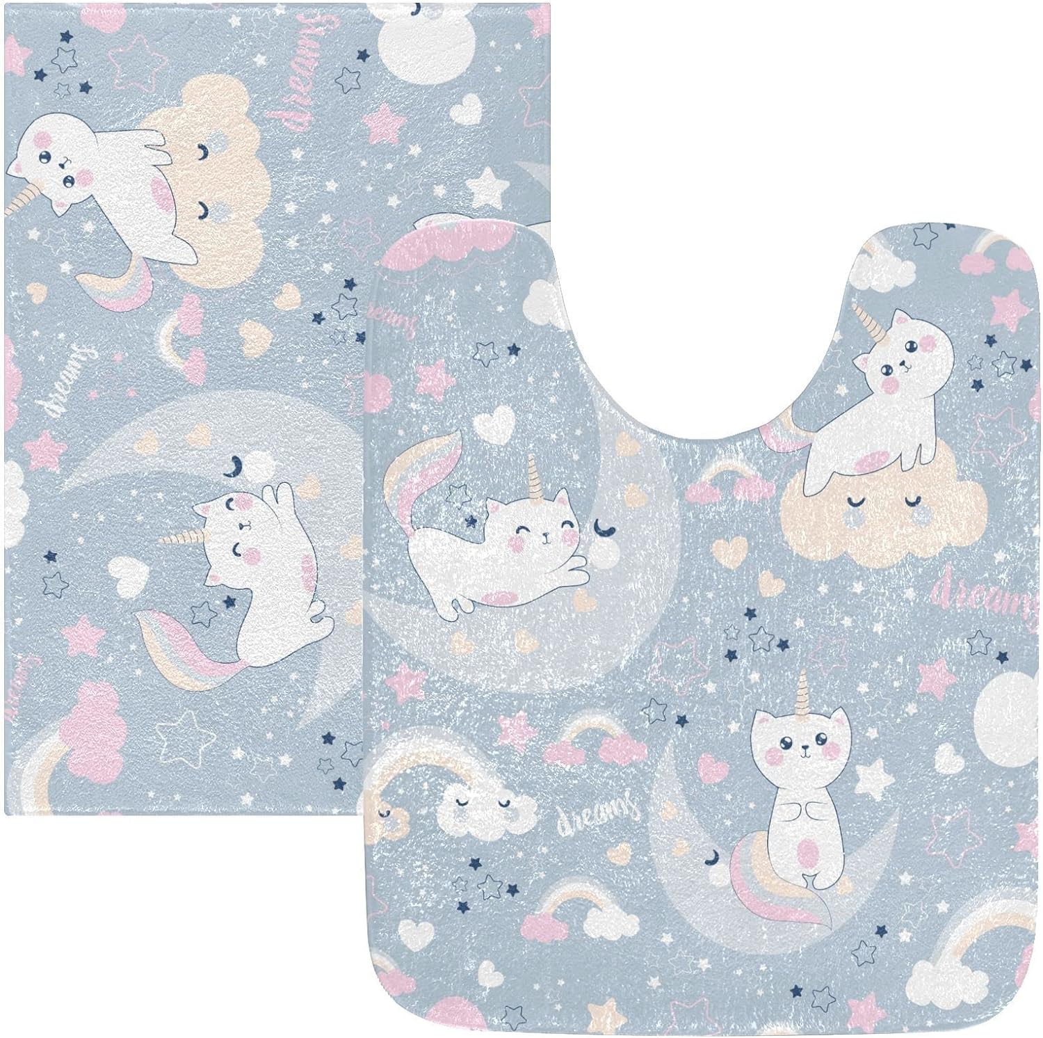 Dreamtimes Luxury Bathroom Rug Set 2 PCS, Cute Cat Uicorn Clouds Moon ...