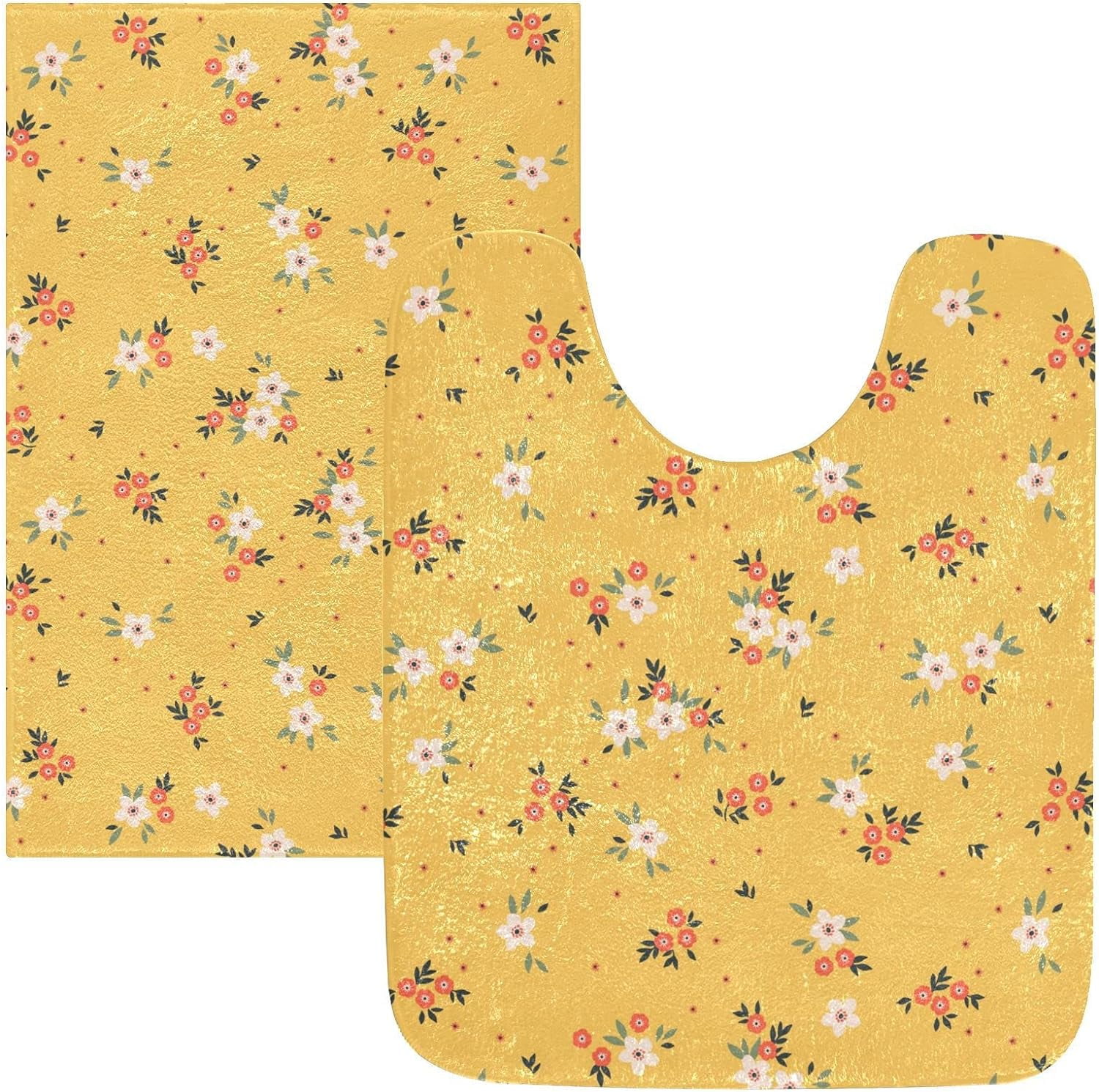 Dreamtimes Luxury Bathroom Rug Set 2 PCS, Cute Floral Yellow Pattern ...