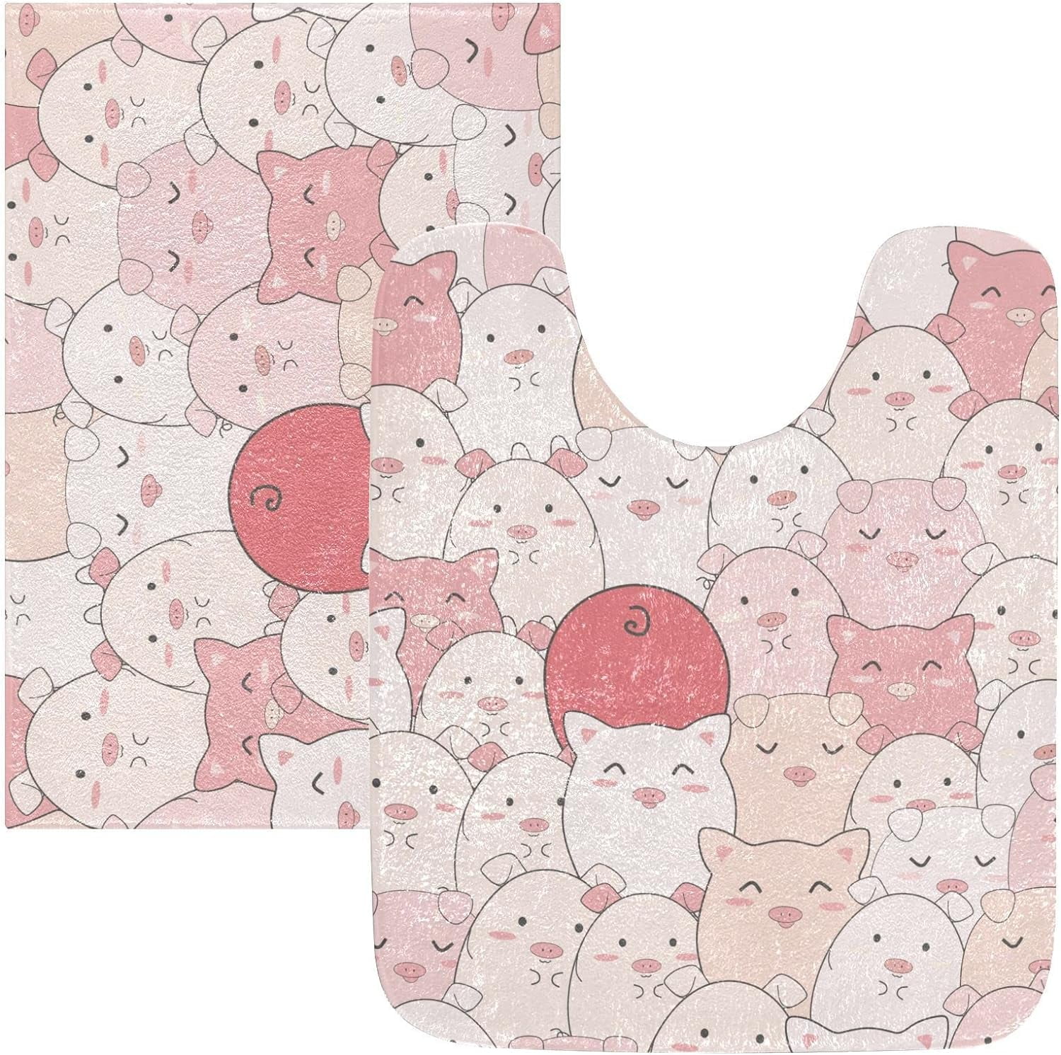 Dreamtimes Luxury Bathroom Rug Set 2 PCS, Cute Pigs Soft Absorbent Bath ...