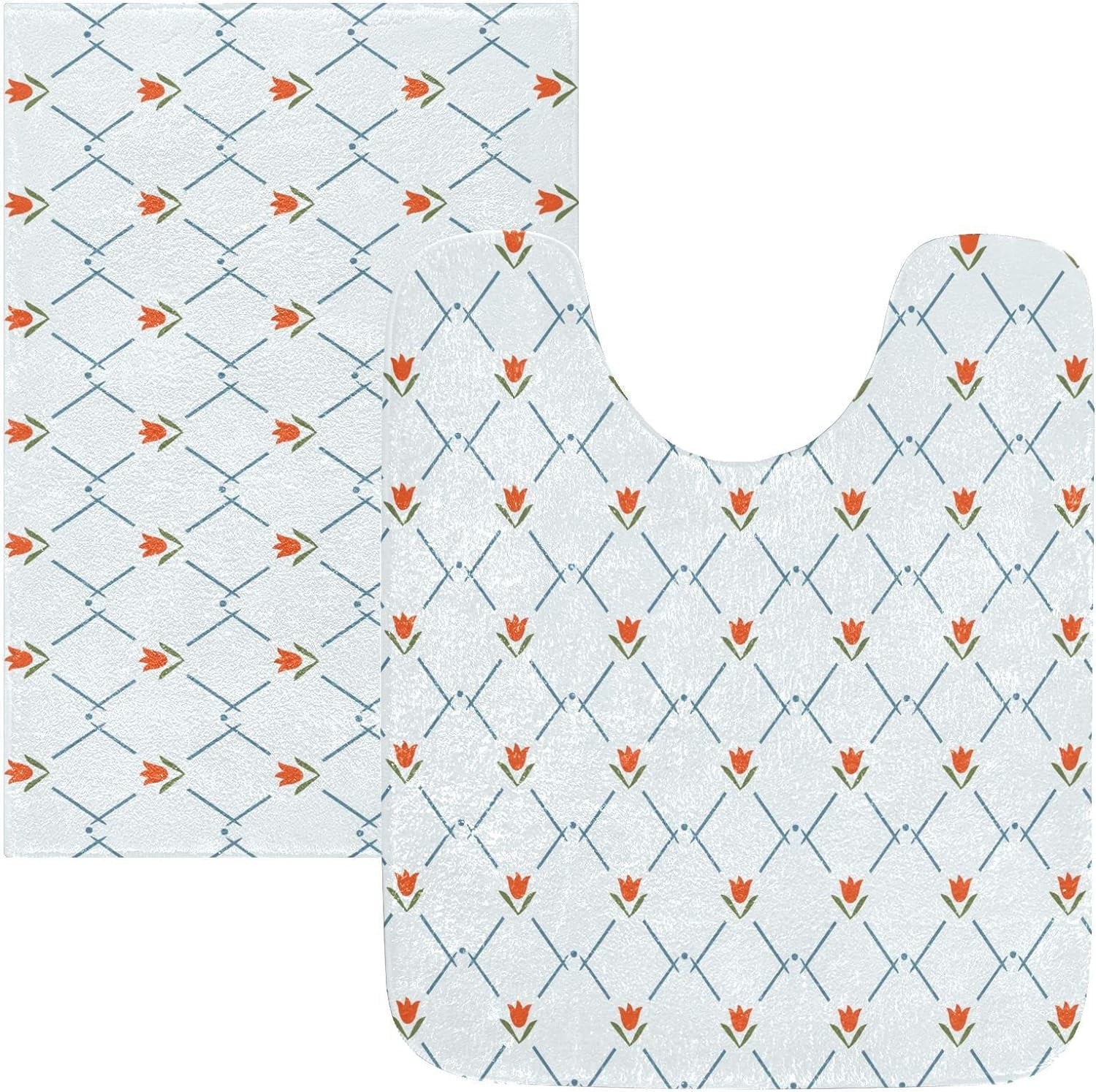 Dreamtimes Luxury Bathroom Rug Set 2 PCS, Elegant Blue Red Rhombus ...