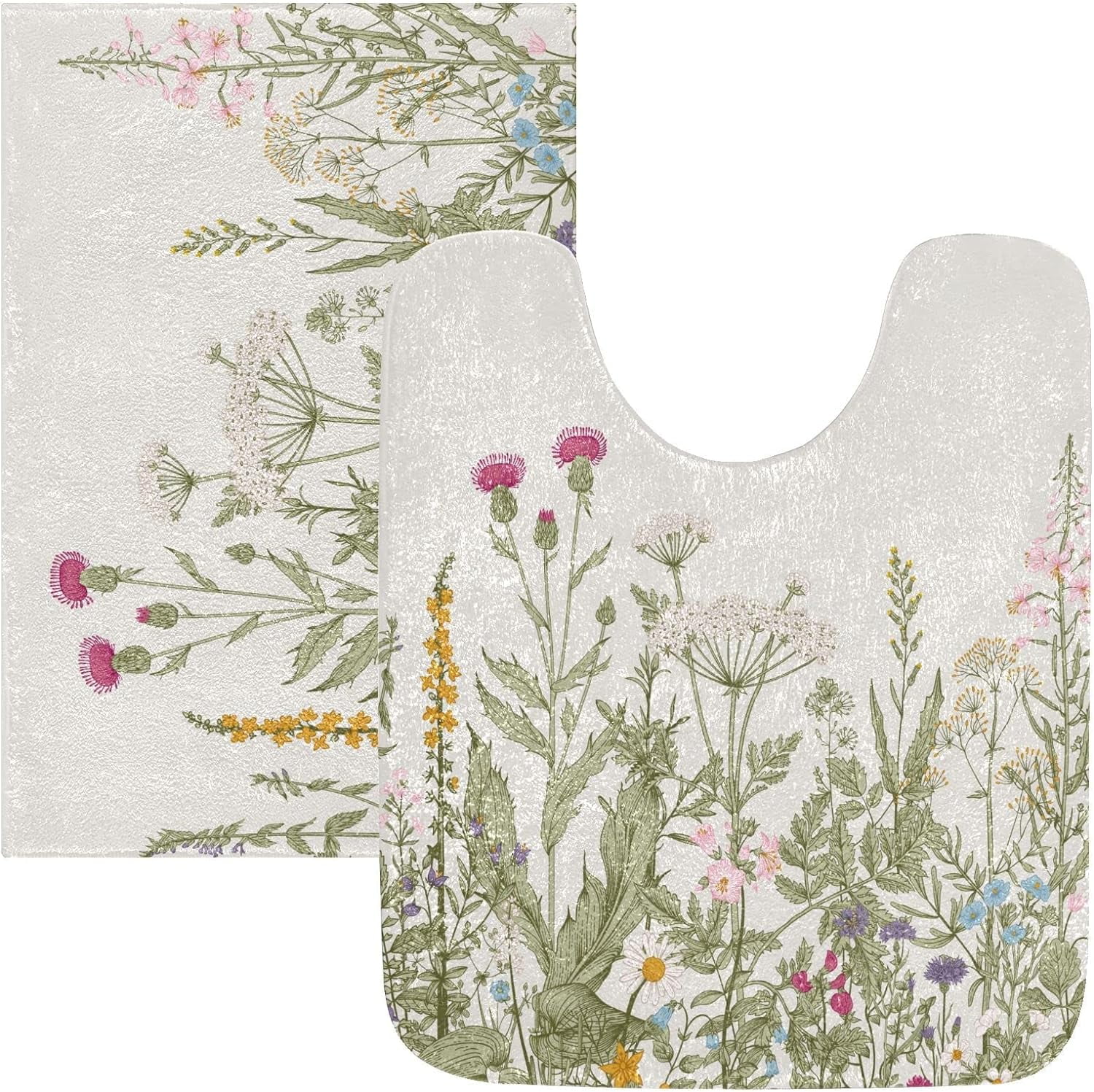 Dreamtimes Luxury Bathroom Rug Set 2 PCS, Floral Border Herbs Soft ...