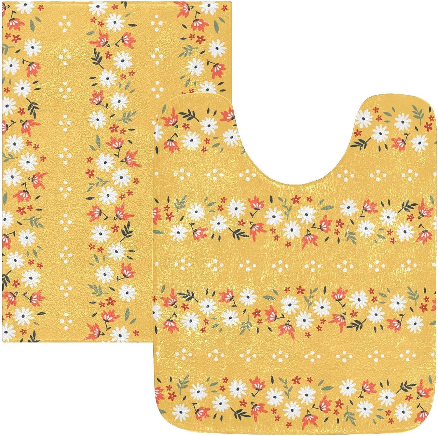 Dreamtimes Luxury Bathroom Rug Set 2 PCS, Floral Yellow Pattern Soft ...