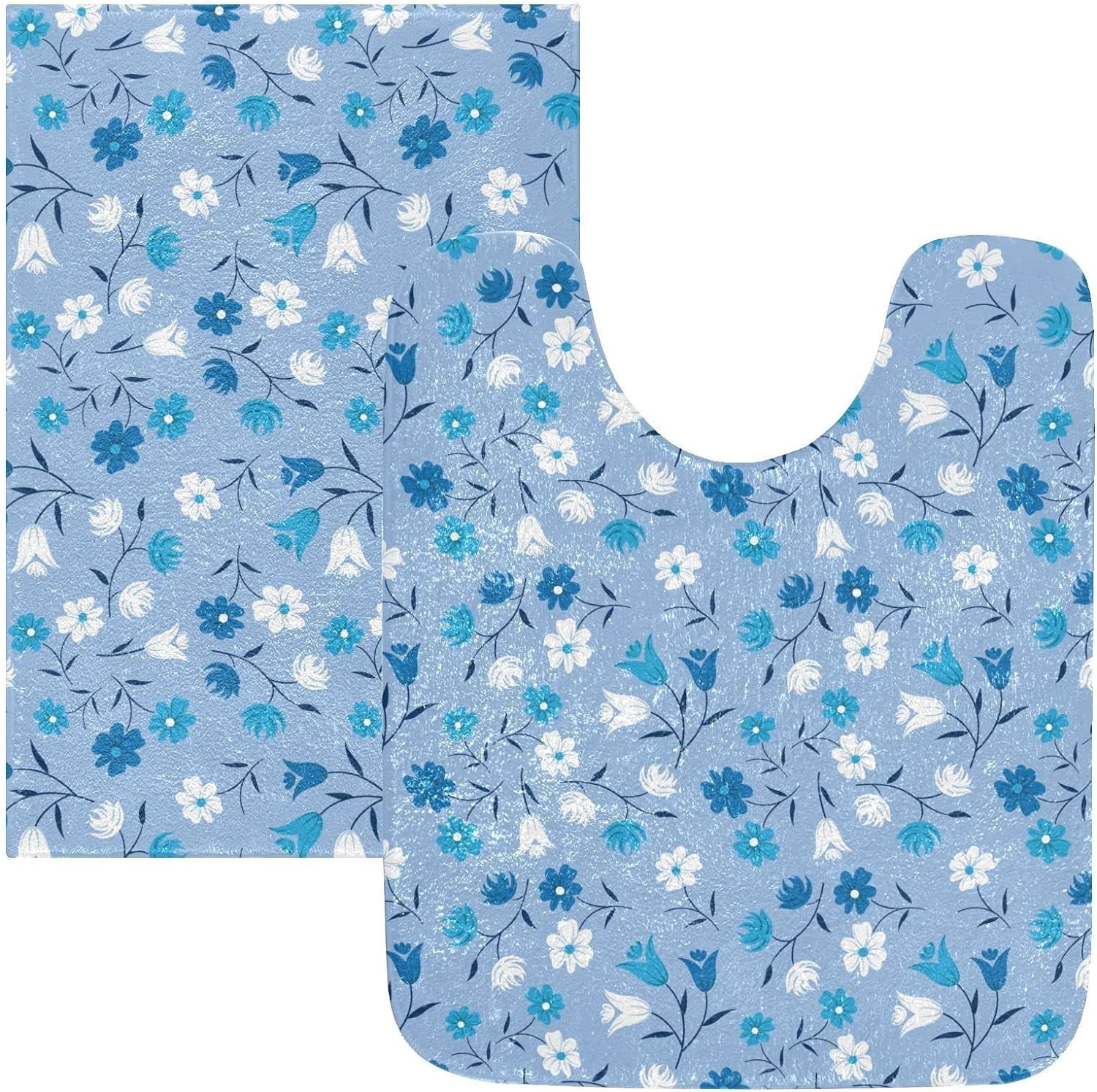 Dreamtimes Luxury Bathroom Rug Set 2 PCS, Flowers Pattern Blue Soft ...