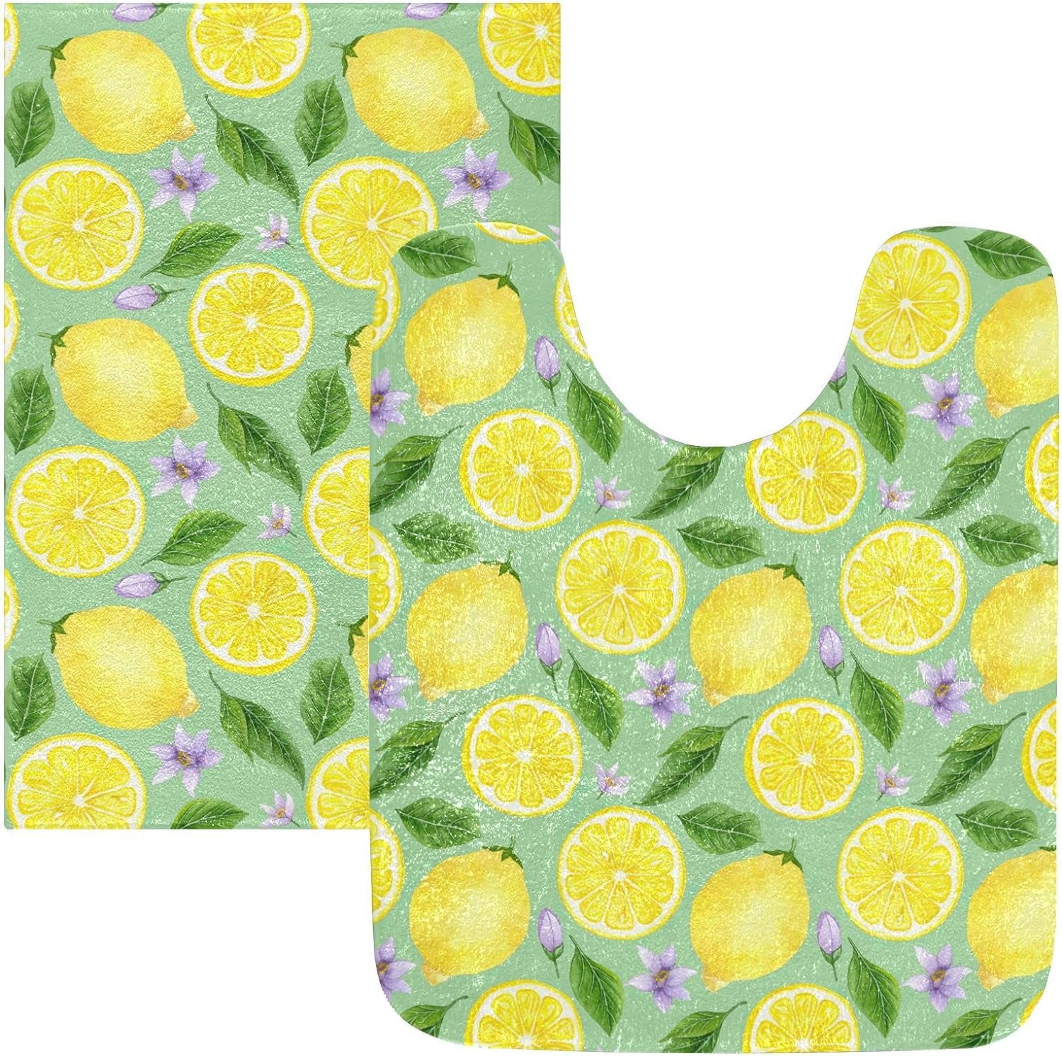 Dreamtimes Luxury Bathroom Rug Set 2 PCS, Lemon Tree Fruits Leaves Soft ...