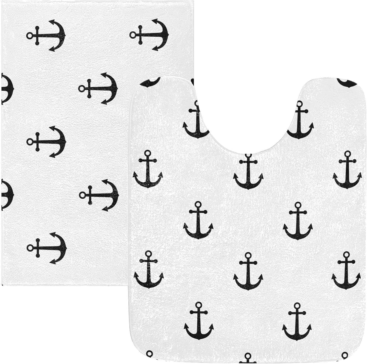 Dreamtimes Luxury Bathroom Rug Set 2 PCS, Nautical Themed Anchors Soft ...