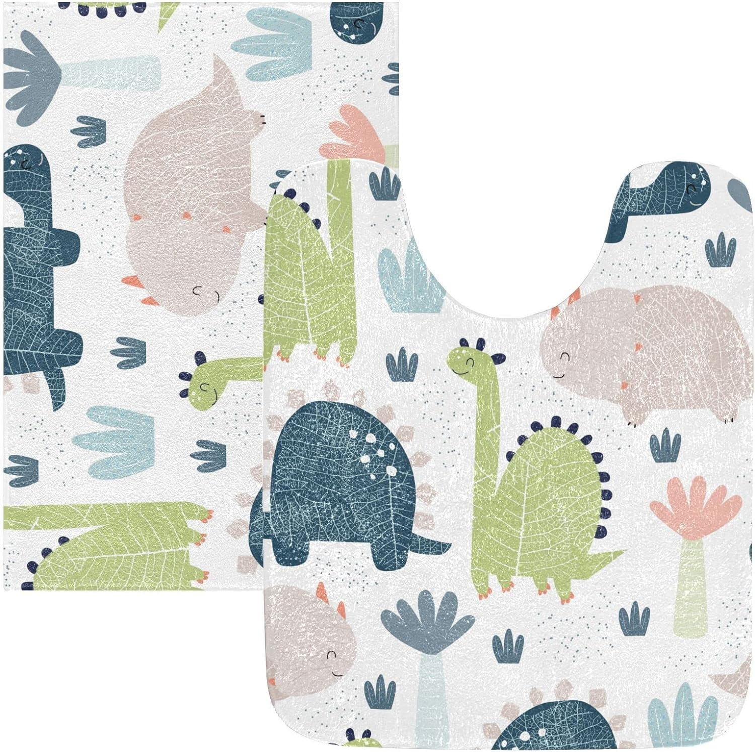 Dreamtimes Luxury Bathroom Rug Set 2 PCS, Seamless Cute Dinosaurs Soft ...