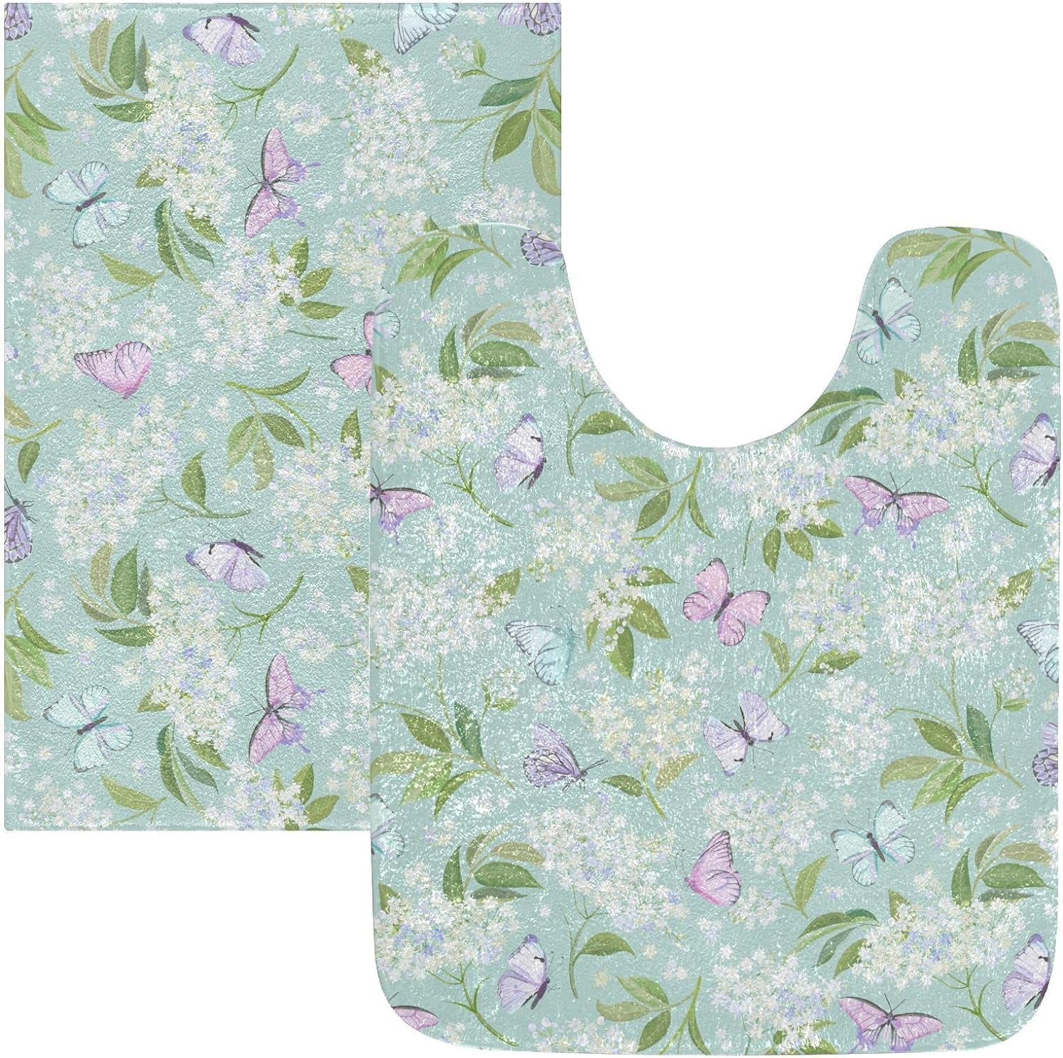 Dreamtimes Luxury Bathroom Rug Set 2 PCS, Spring Flower and Butterflies ...