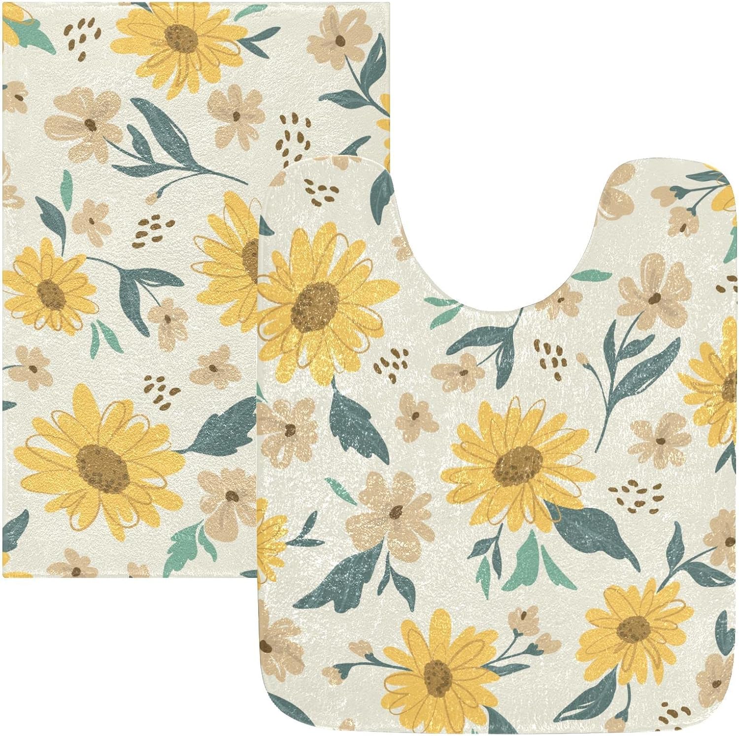 Dreamtimes Luxury Bathroom Rug Set 2 PCS, Sunflower Yellow Daisy Soft ...