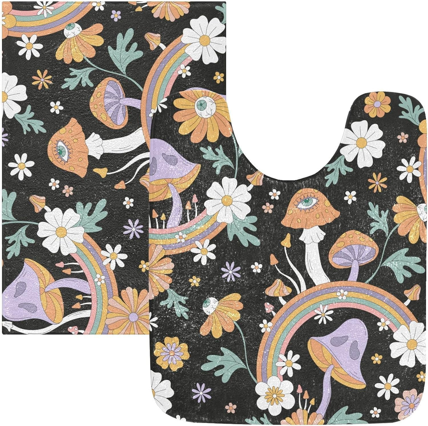 Dreamtimes Luxury Bathroom Rug Set 2 PCS, Trippy Mushrooms Rainbow Eyed ...