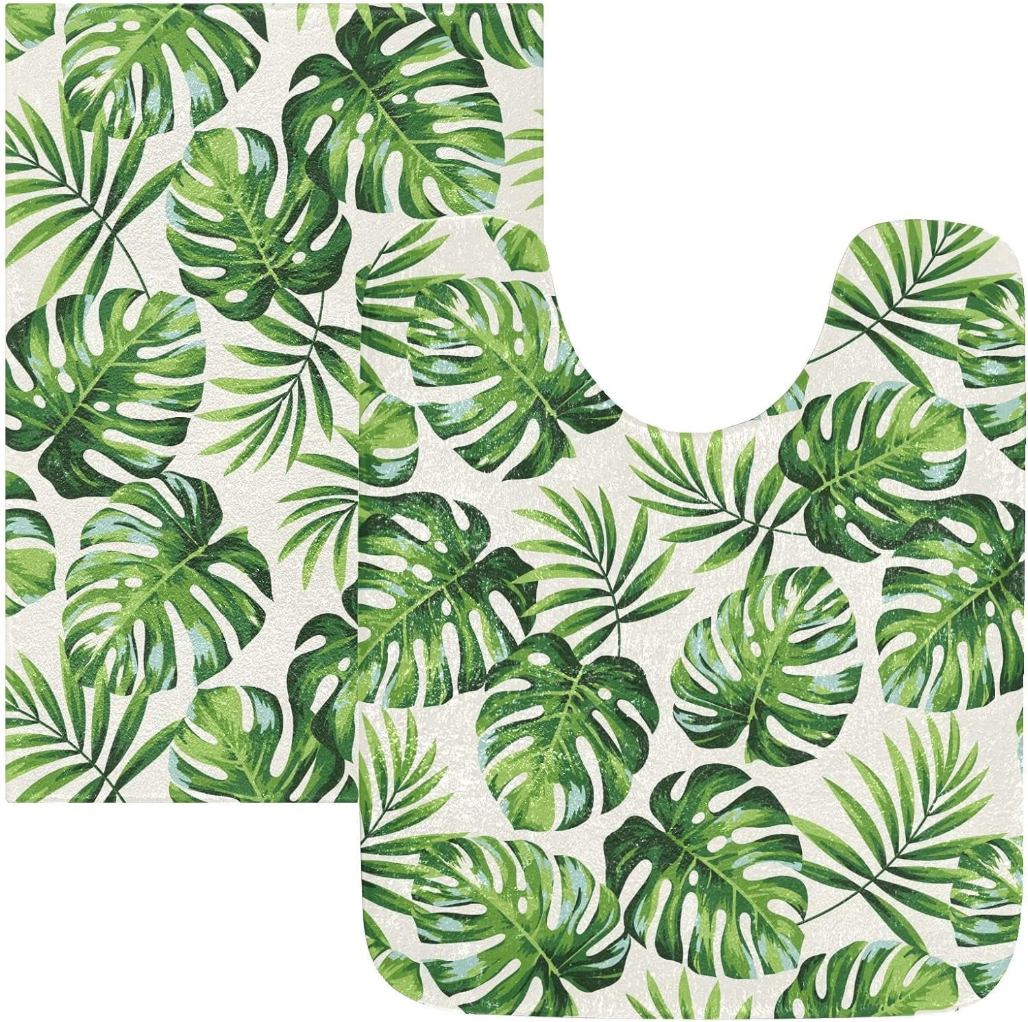 Dreamtimes Luxury Bathroom Rug Set 2 PCS, Tropical Exotic Palm Leaves ...