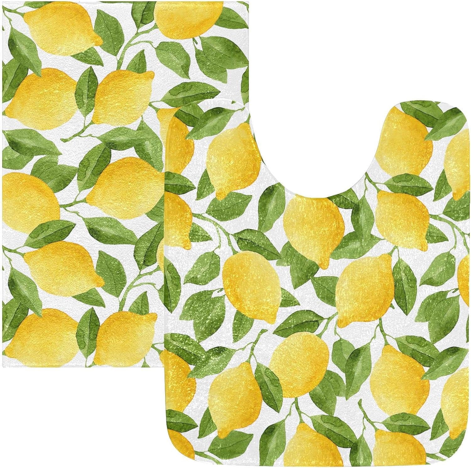 Dreamtimes Luxury Bathroom Rug Set 2 PCS, Watercolor Yellow Lemon Soft ...