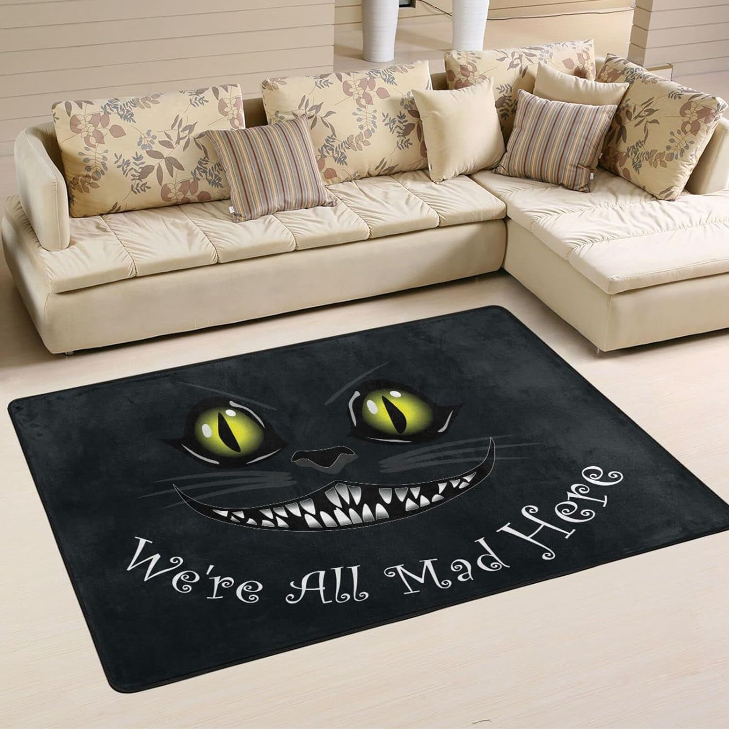 Dreamtimes Mad Cat Face Black Non-Slip Area Rug 36"x24", Funny ...