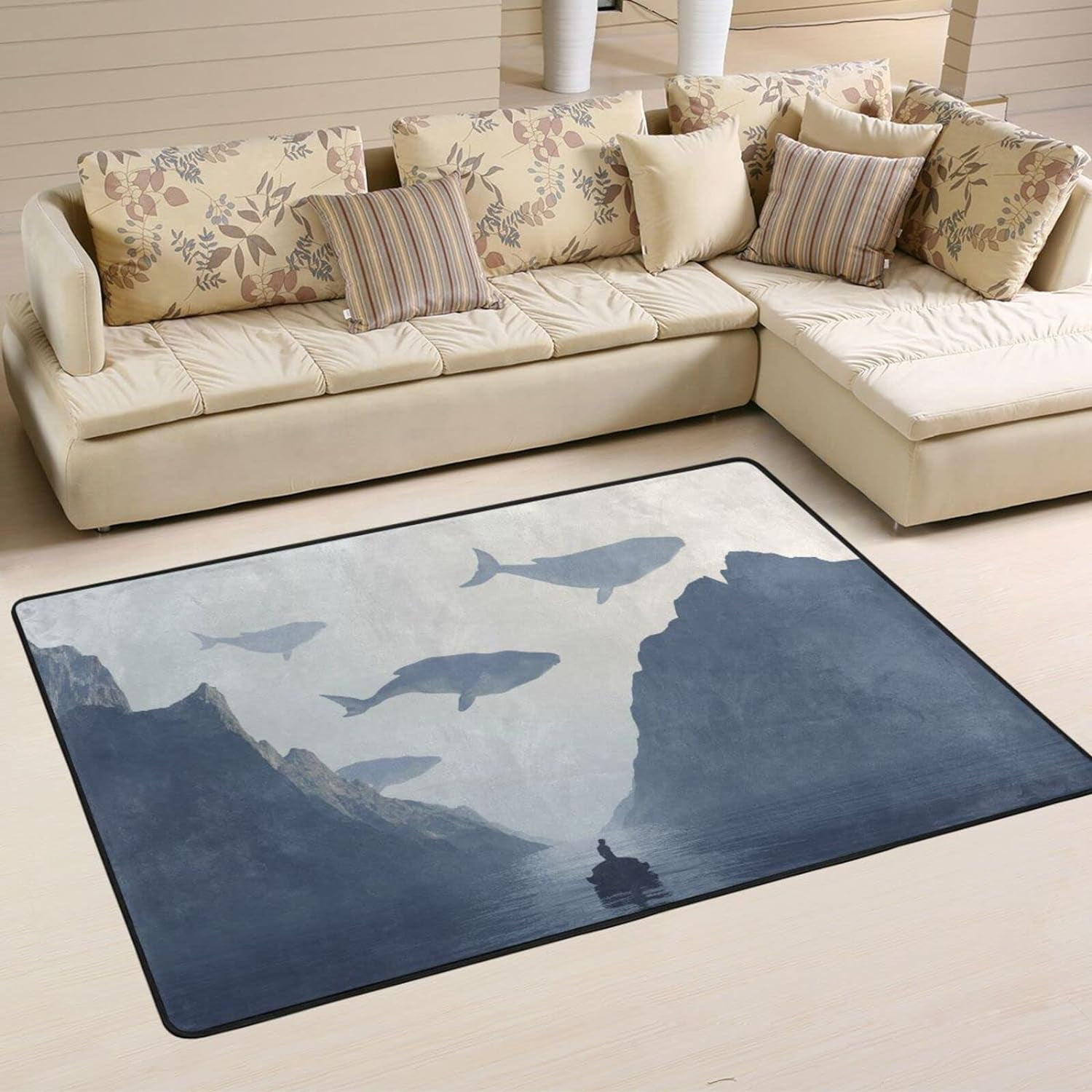 Dreamtimes Magical Whales Sky Area Rug 72x48in Mountains River Non-Slip ...