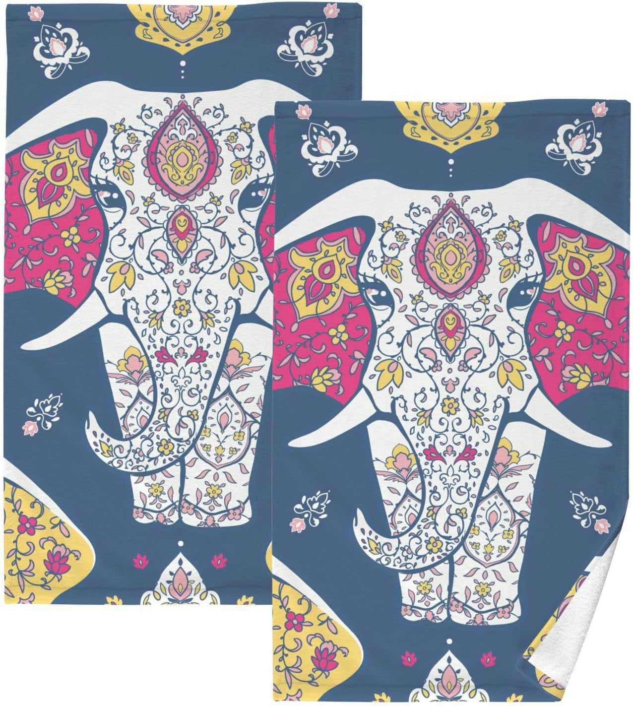 Dreamtimes Mandala Elephant Patterned Hand Towels 2 PCS, Cotton Bath ...