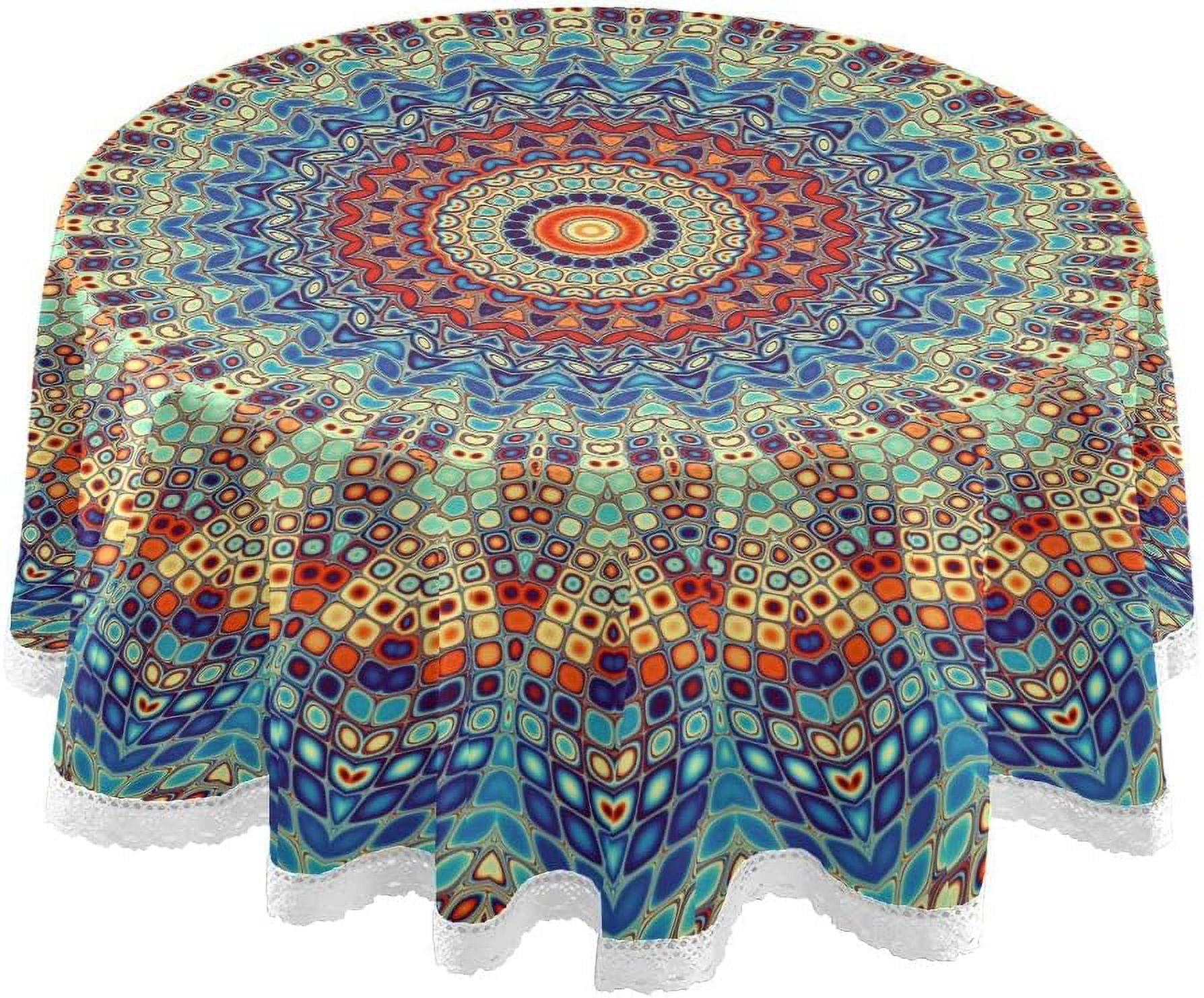 Dreamtimes Mandala Round Tablecloth 60", Waterproof Tablecloth Stain ...