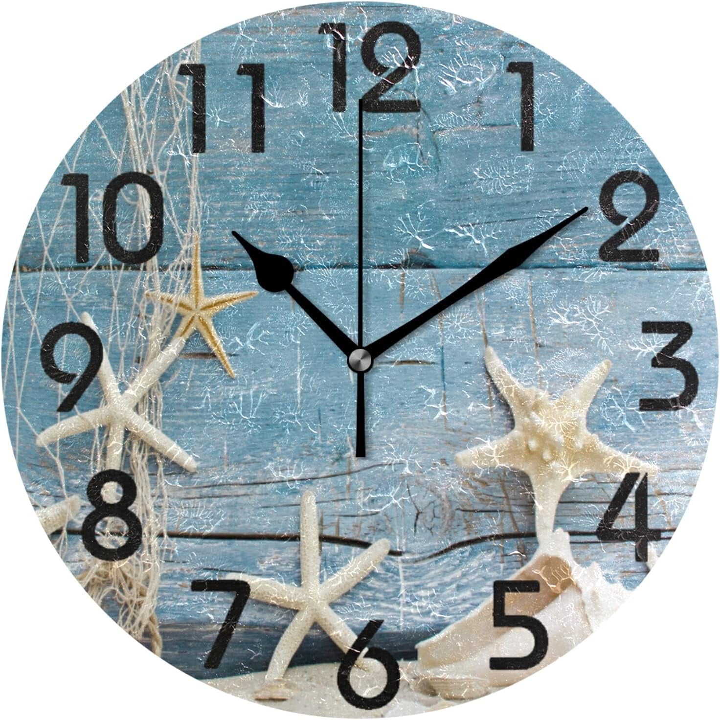 Dreamtimes Maritime Beach Starfish Shells On Board Round Wall Clock, 10 ...