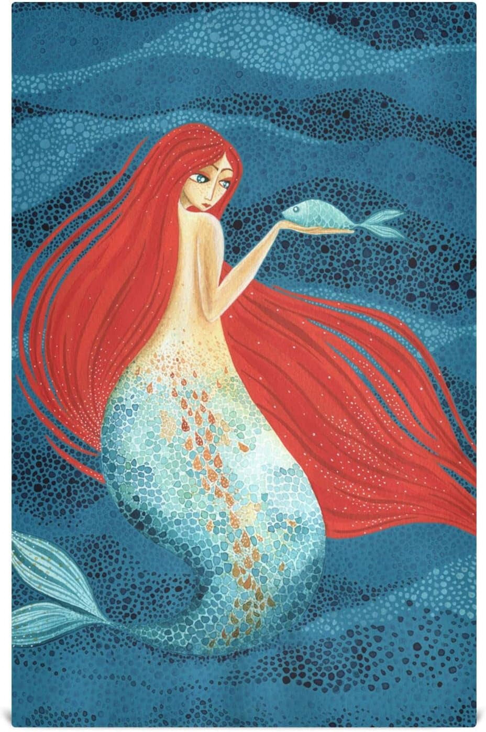 Dreamtimes Mermaid with A Fish in Hand Kitchen Towels Set of 1 ...