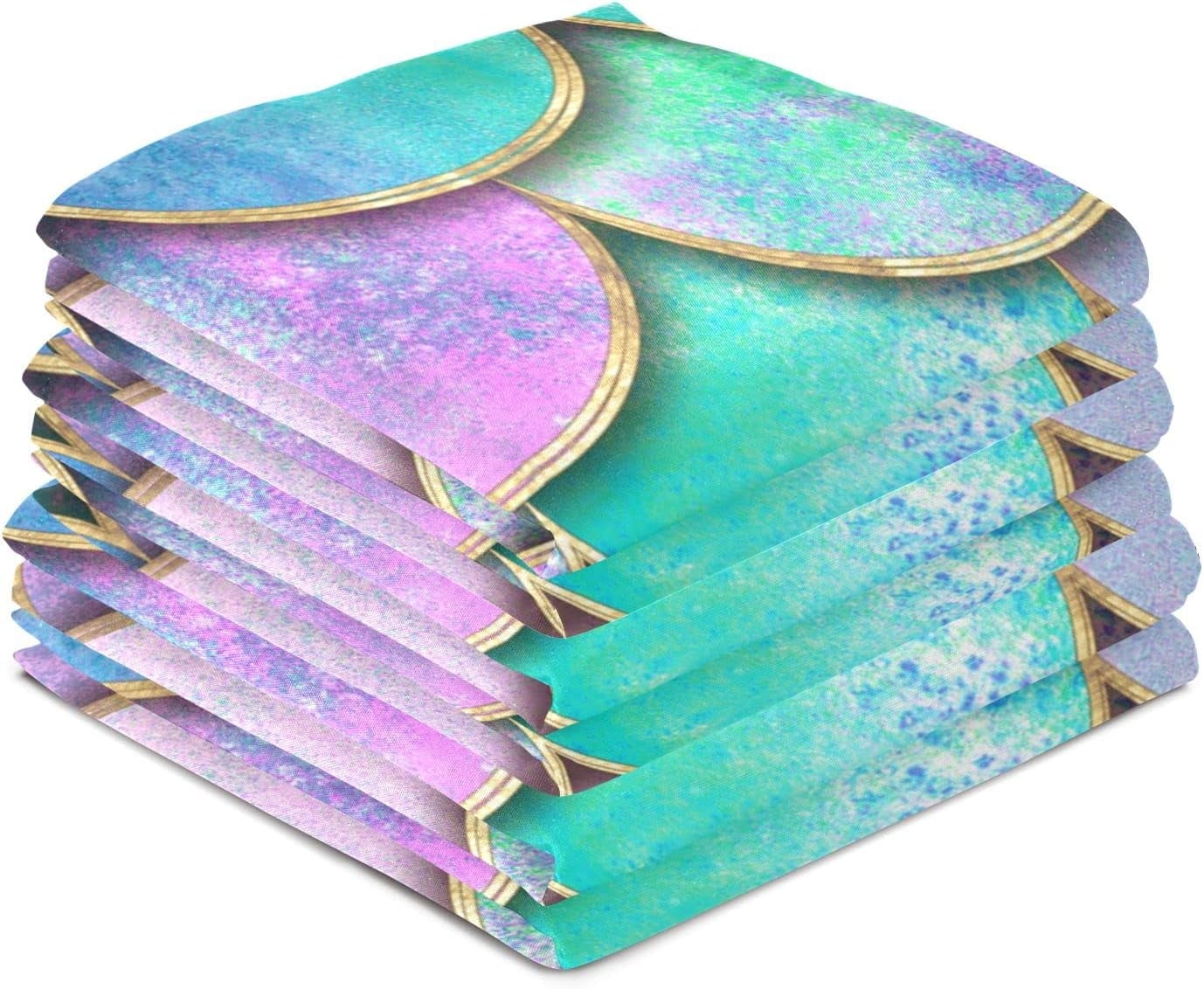 Dreamtimes Mermaid Scale Teal Purple Kitchen Towels Set of 6 Dishcloths ...