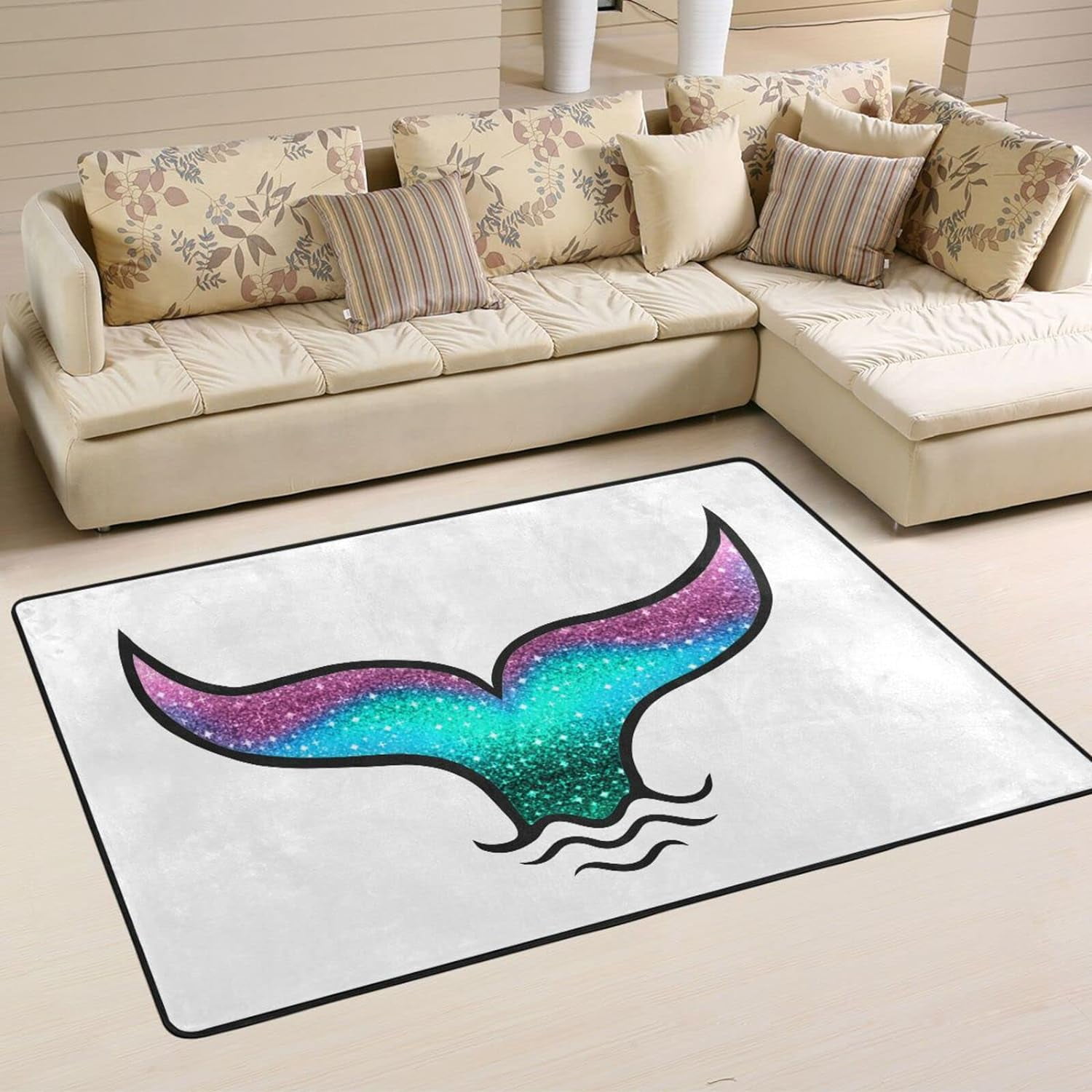 Dreamtimes Mermaid Tail Area Rug 72x48in Fishtail Whale Fish Fin Non ...